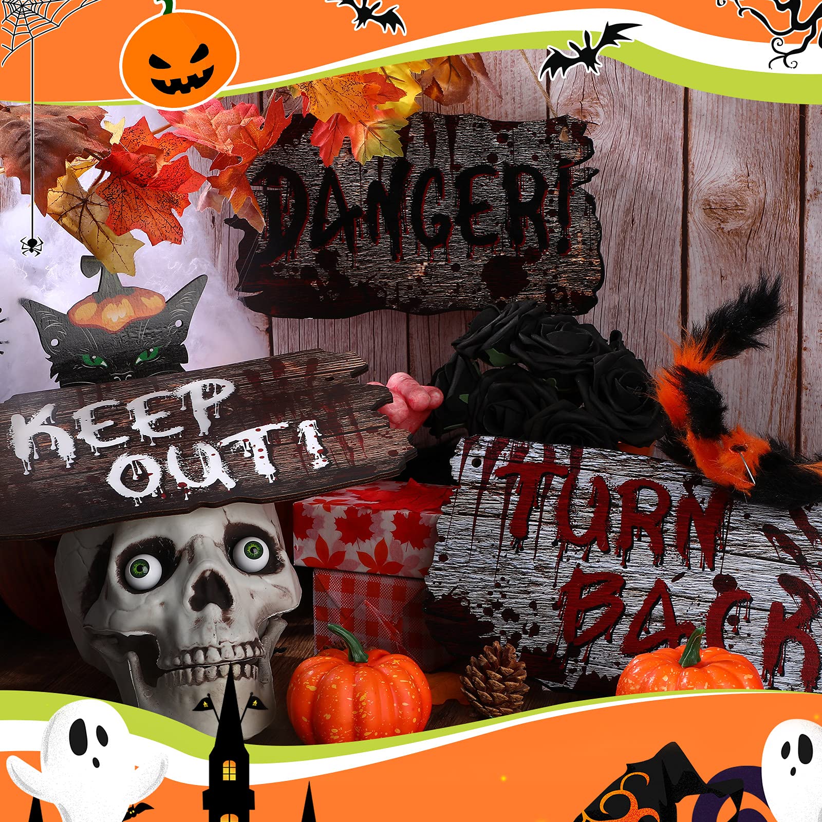 Snapklik.com : 3 Pieces Halloween Decorations Door Sign Beware Props ...