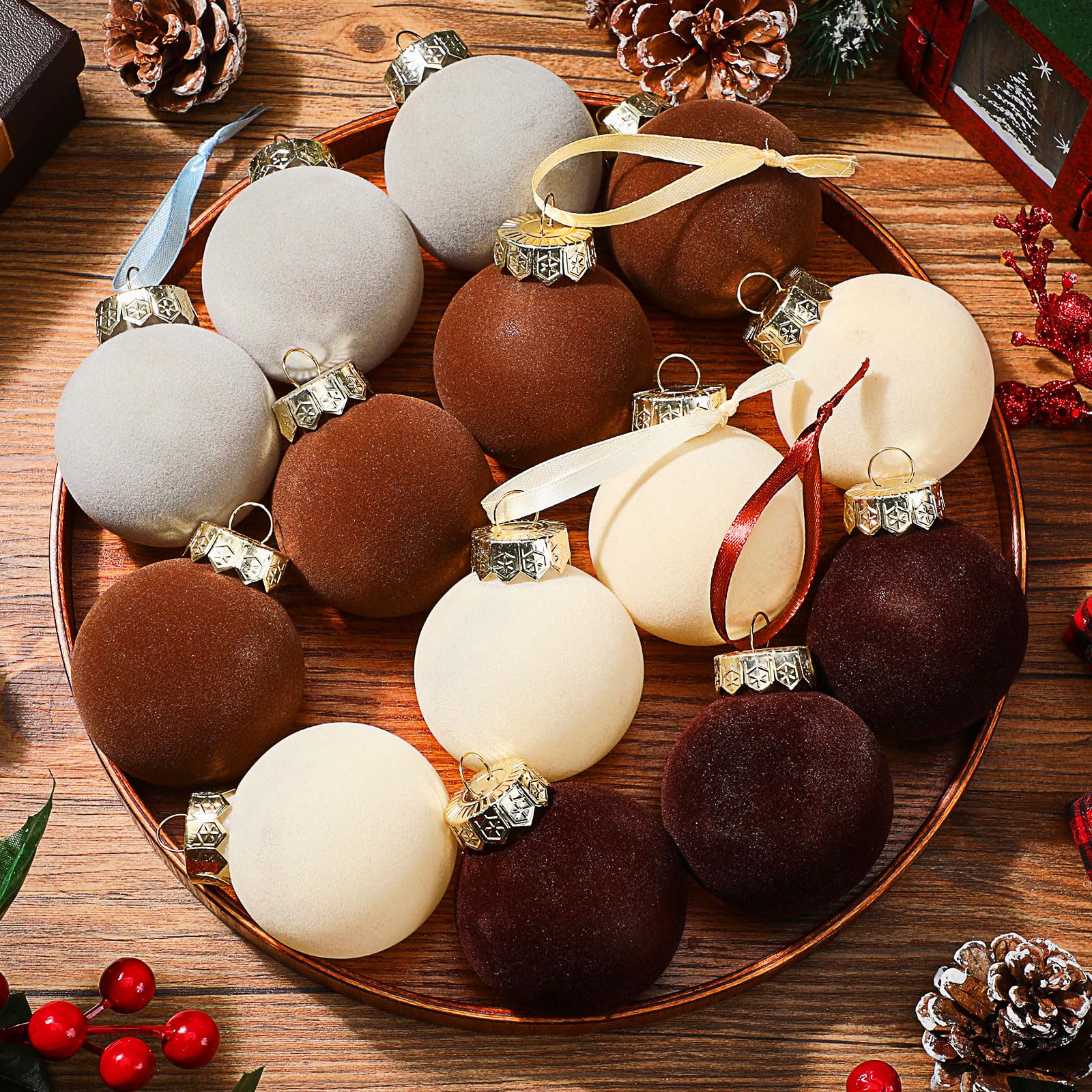 Amazon.com: MiniInflat 24 Pcs Velvet Christmas Ball Ornaments Flocked ...