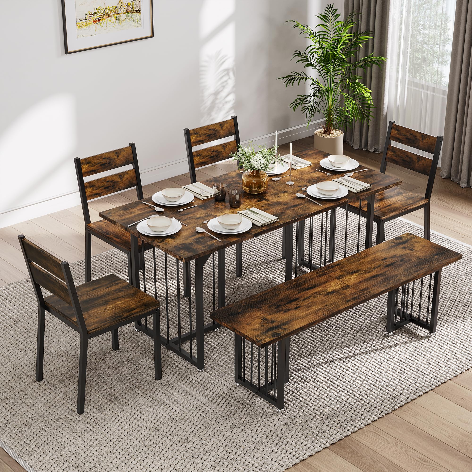 Amazon.com - DWVO Dining Room Table Set for 6-8 People 6 Piece Dining ...