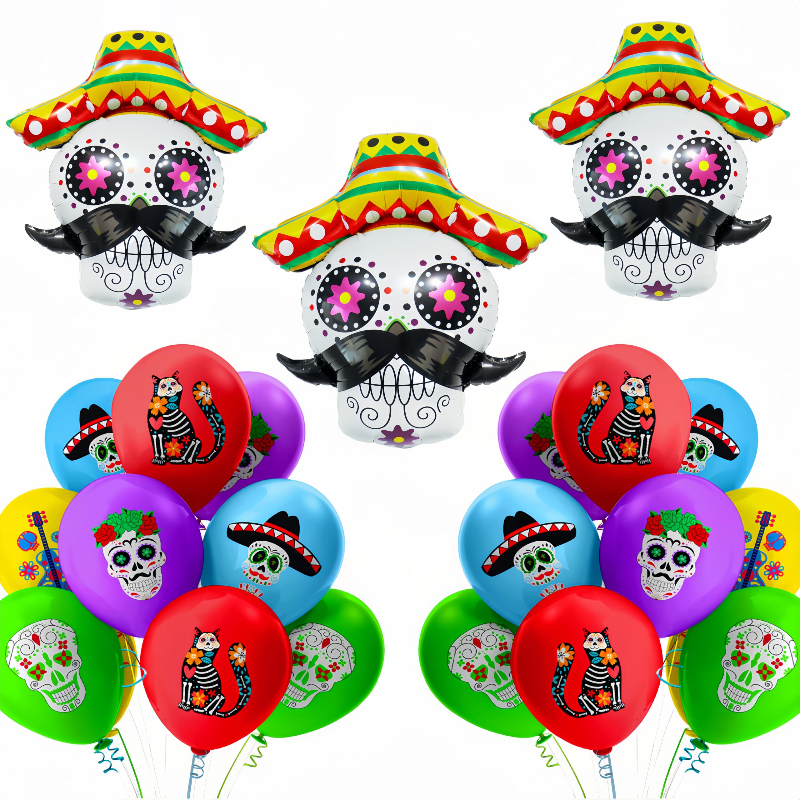 Amazon.com: 23Pcs Sugar Skull Balloons Day of The Dead/12 Inches Sugar ...