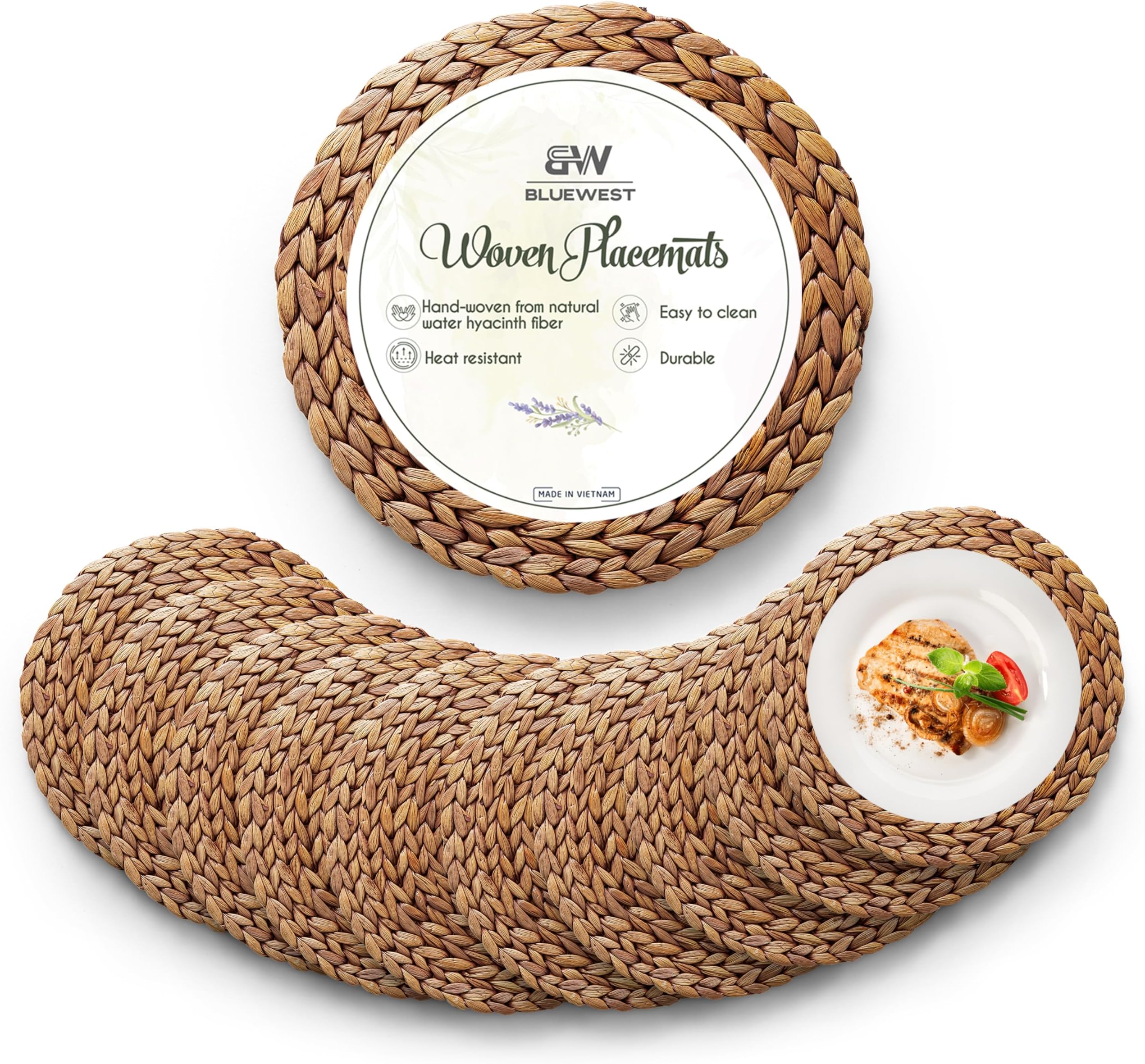 Amazon.com: Gejoy Woven Placemats Set Brown Round Rattan Placemats and ...