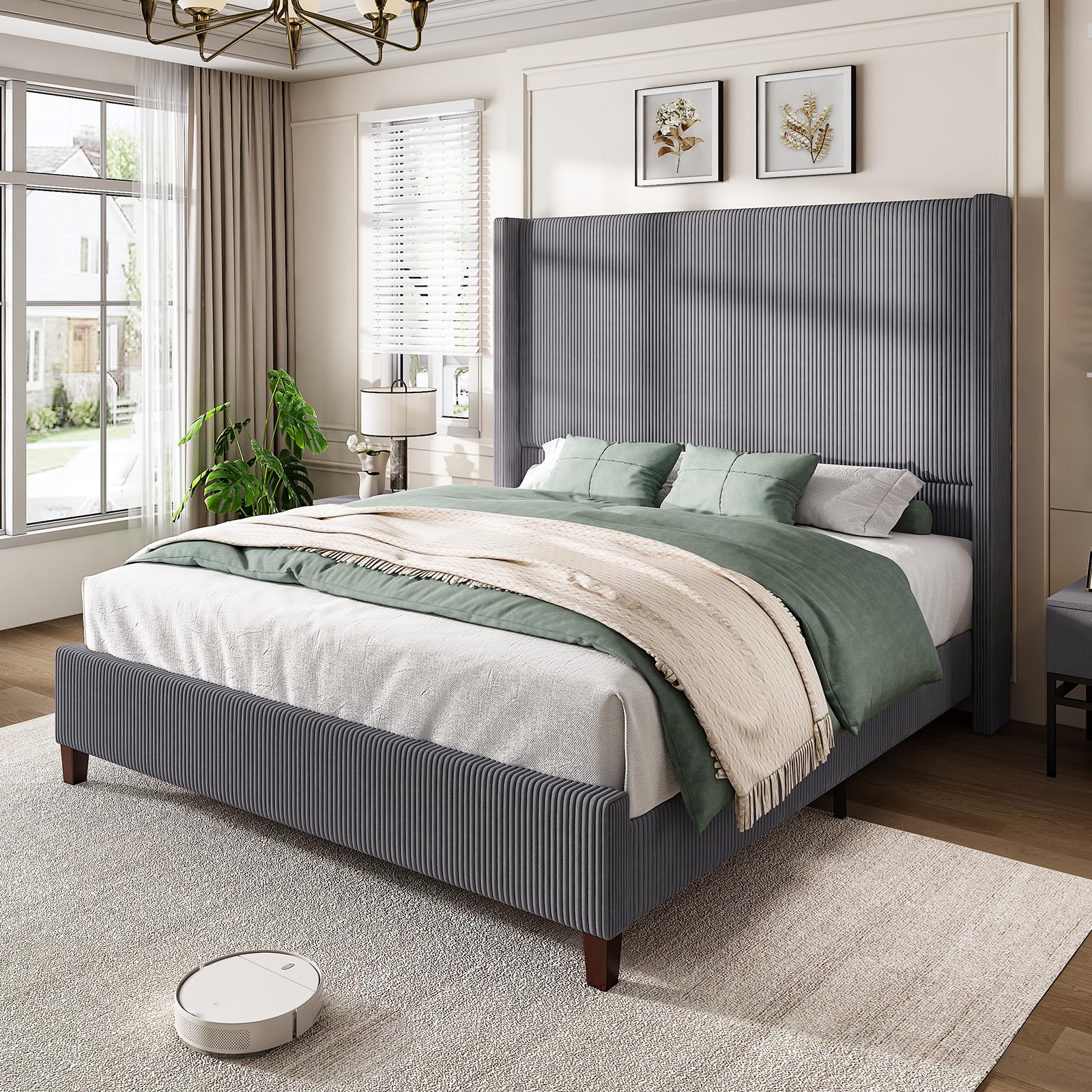 Amazon.com: AMERLIFE King Size 62" Corduroy Upholstered Bed Frame ...