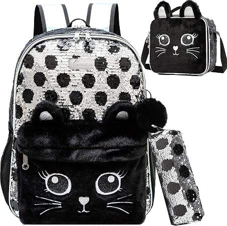Amazon.com | Meetbelify Cute Cat Backpack for Girls Sequin School ...