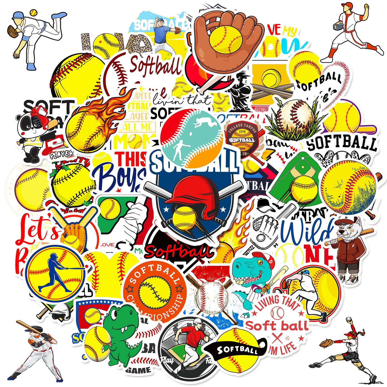 Amazon.com: Softball Stickers 100 PCS Vinyl Waterproof Softball Sports ...