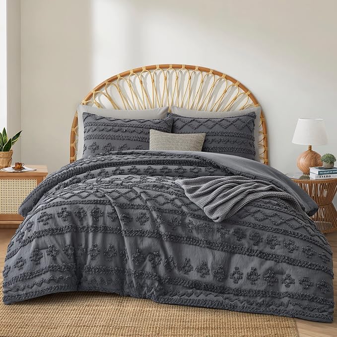 Amazon.com: Oli Anderson Grey Queen Comforter Set Tufted Geometry ...