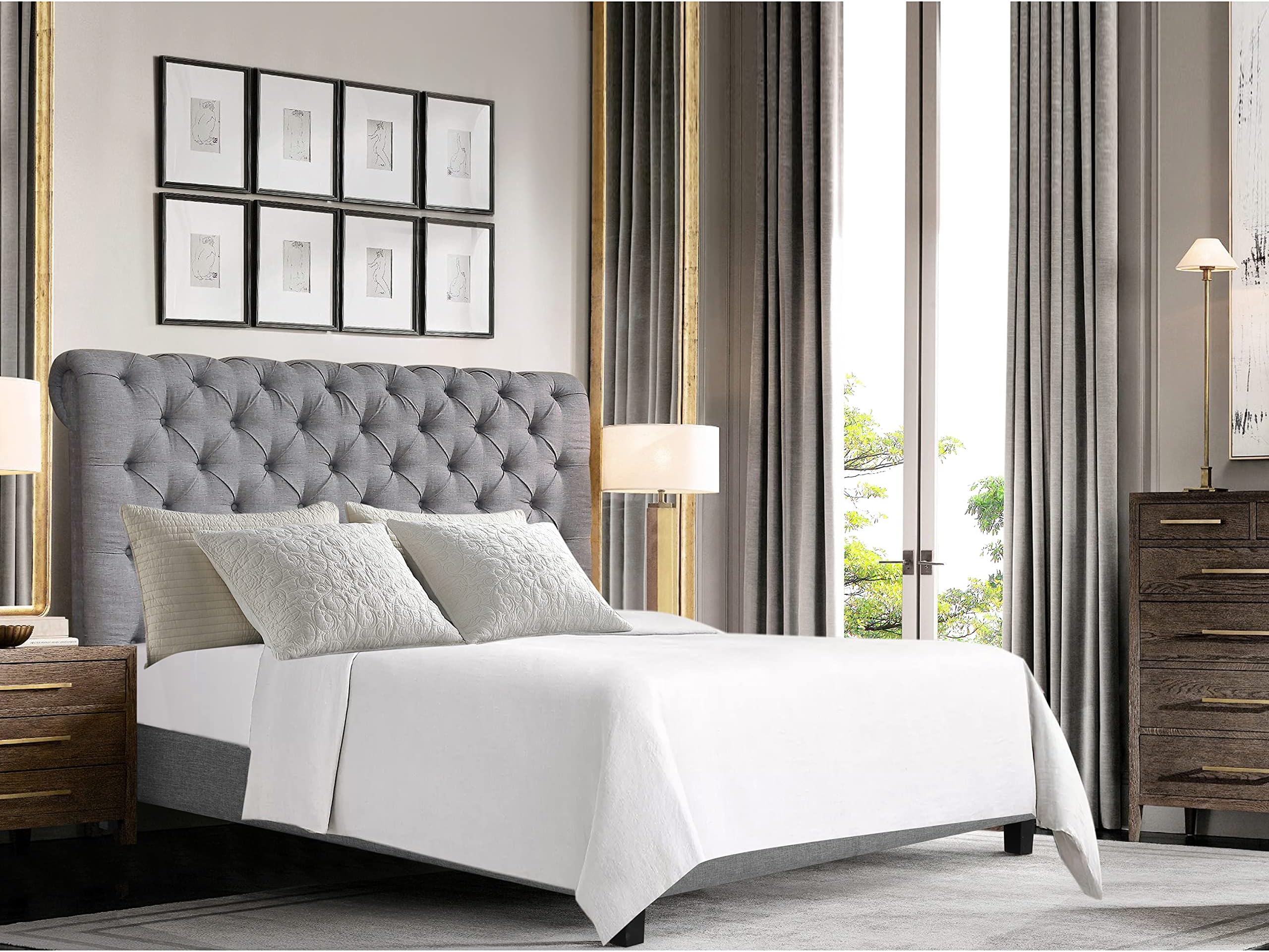 Amazon.com: Rosevera Corrine Upholstered Bed Frame with Button Tufting ...