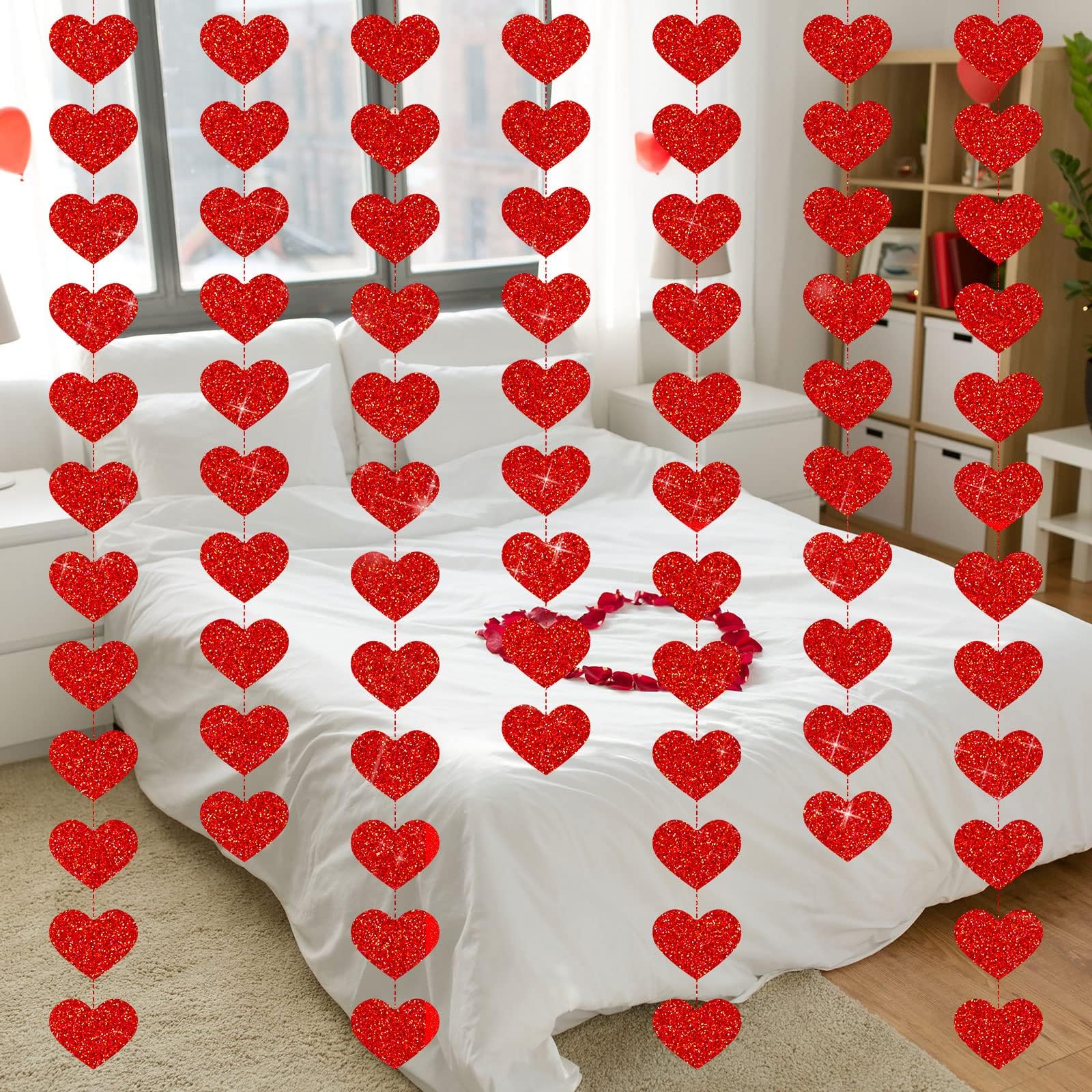 Amazon.com: Valentines Heart Banner Red and Pink Glitter Valentines Day ...