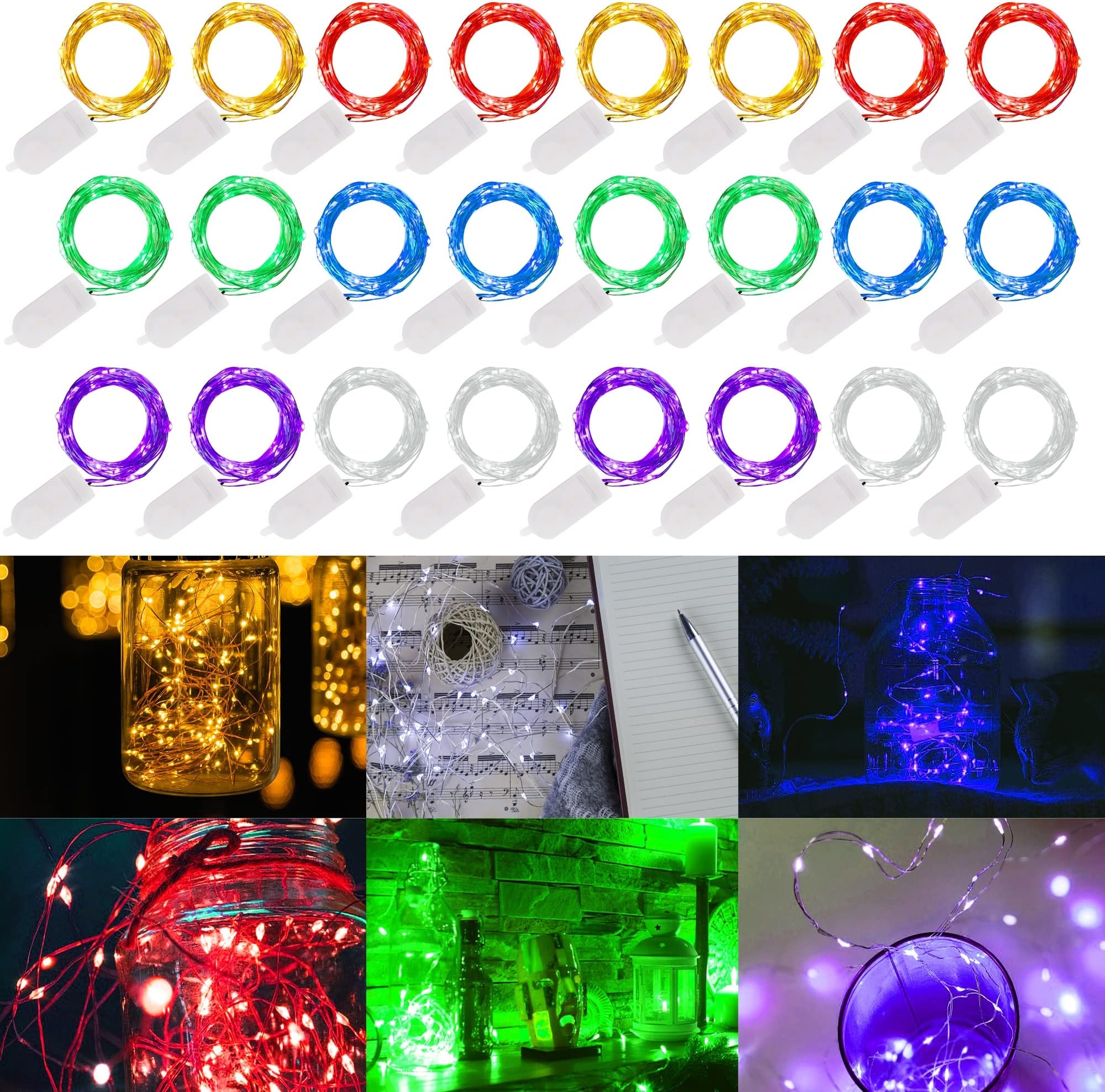 ERKOON Paquete de 15 luces de cadena LED, luces de hadas LED que ...