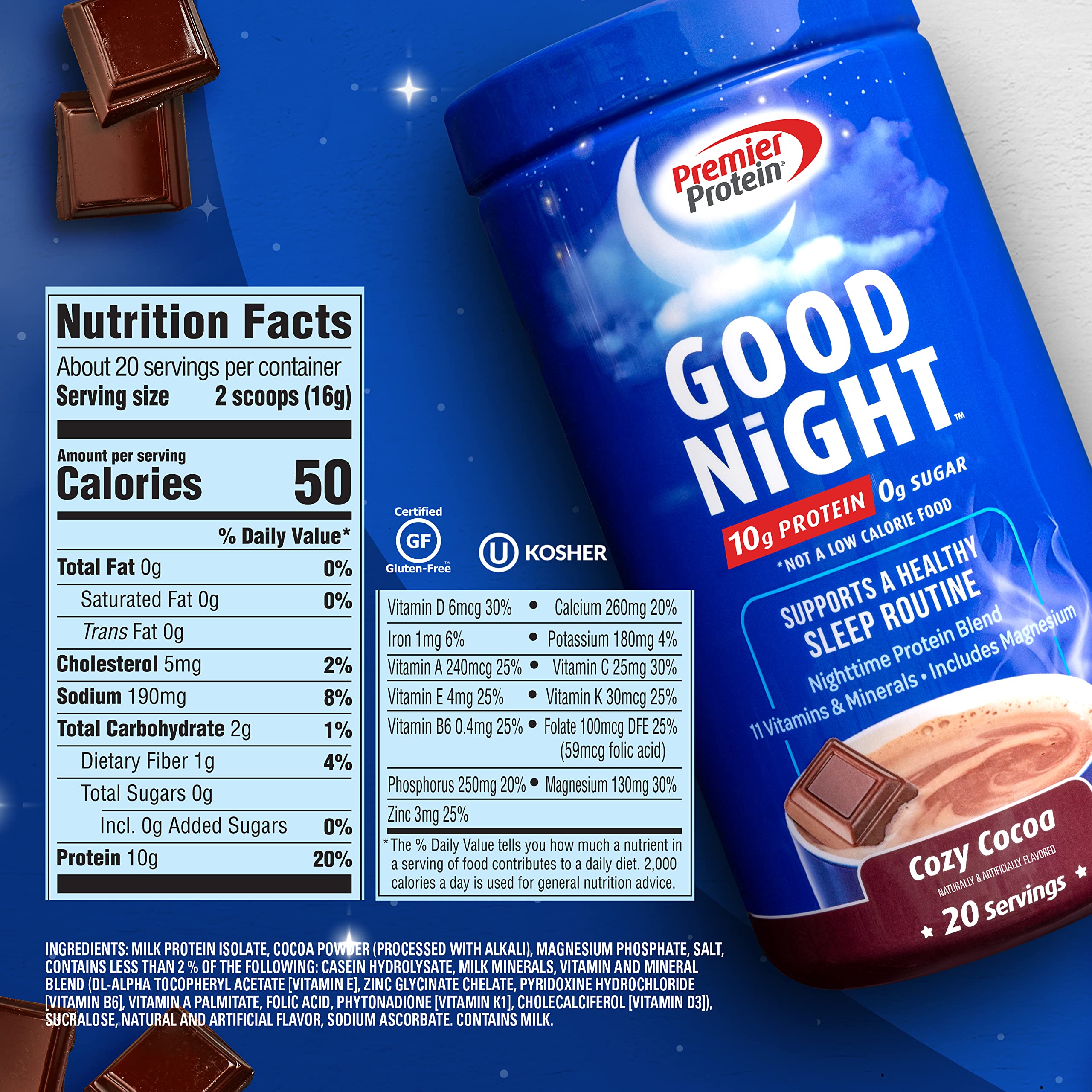 Snapklik.com : Good Night Protein Powder, Hot Cocoa Mix, 10g Protein ...