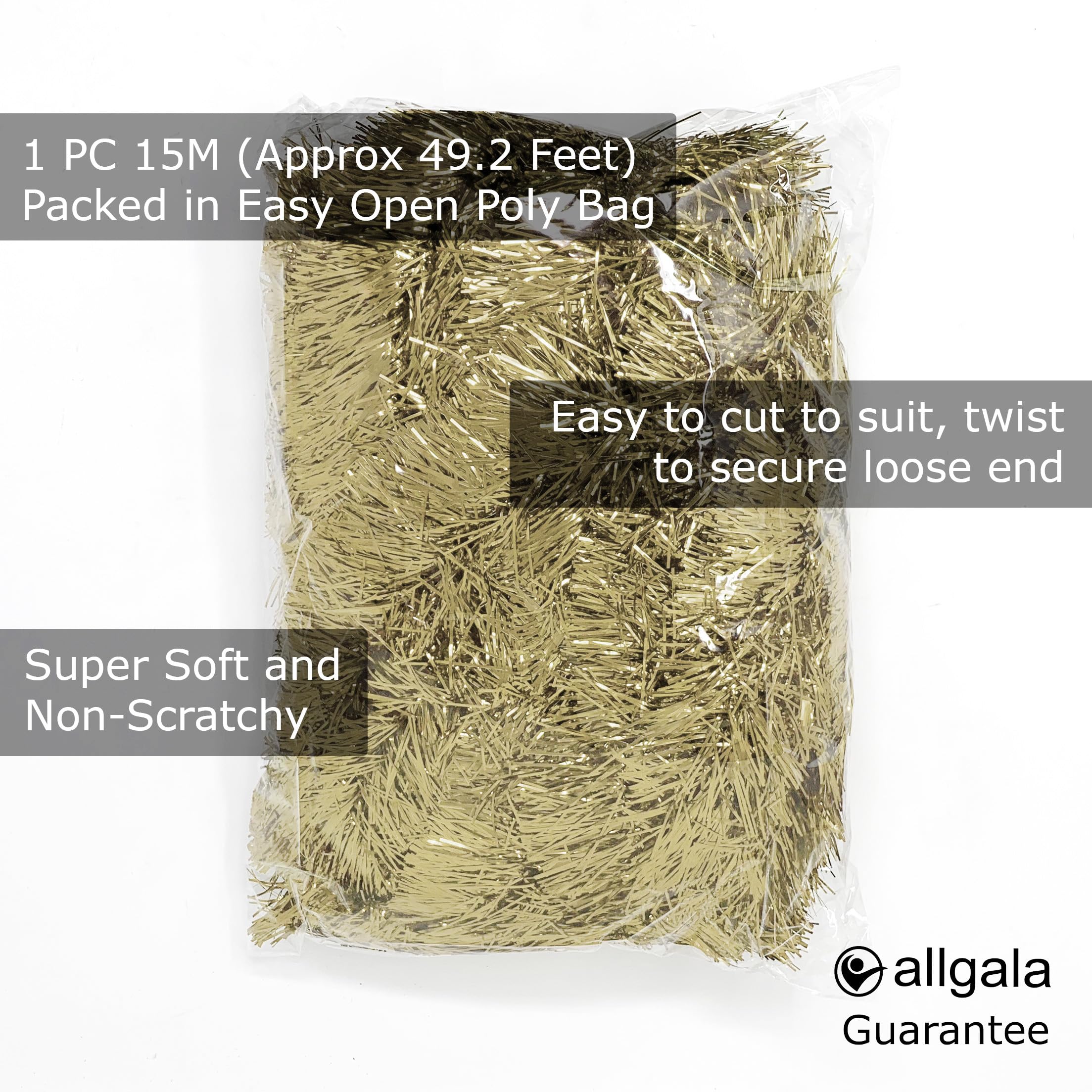 Snapklik.com : Allgala Champagne Tinsel Garland, 50 Feet Christmas ...