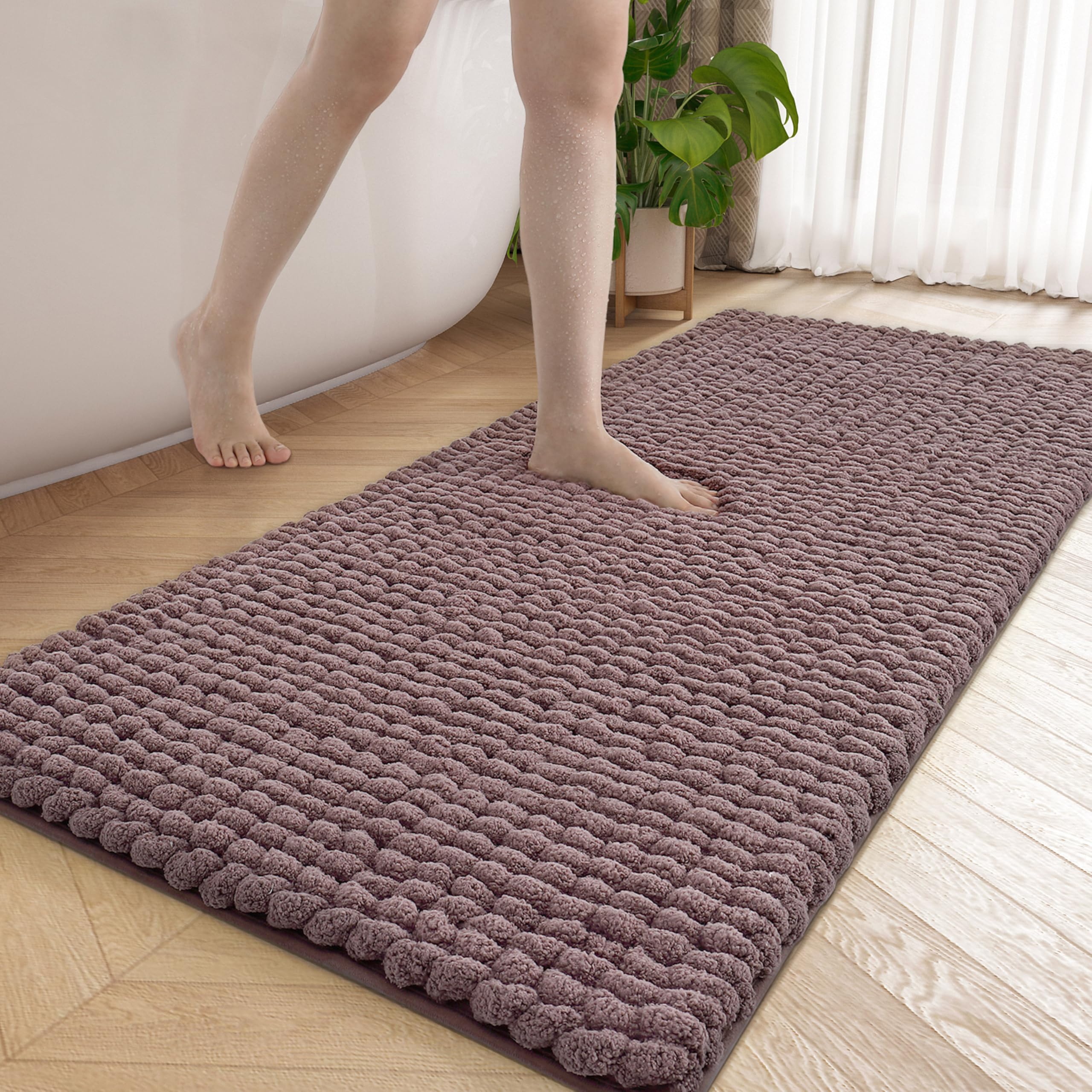 Amazon.com: Color&Geometry Chenille Bathroom Runner 24x60, Brown- Super ...