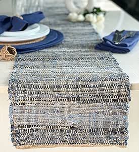 Amazon.com: Chardin home Eco Friendly Denim chindi/Jute Table Runner ...