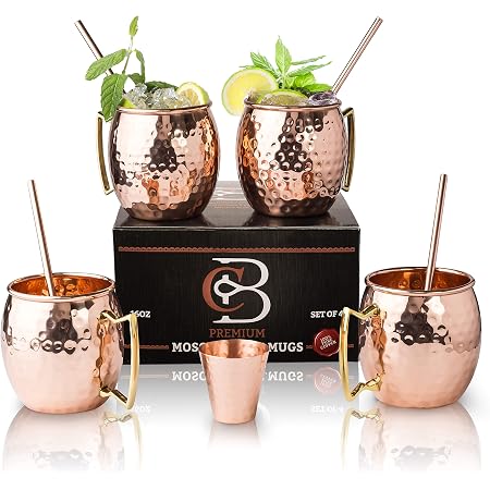 Amazon.com: Moscow Mule Copper Mugs - Set of 4 - 100% HANDCRAFTED ...