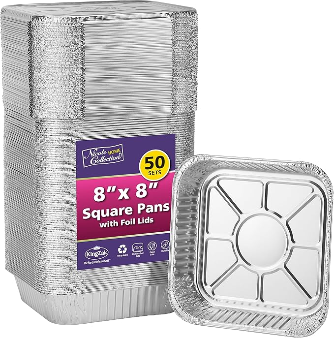 Amazon.com: 8x8 Aluminum Pans With Lids (50 Pack) 8 Inch Foil Pans With ...