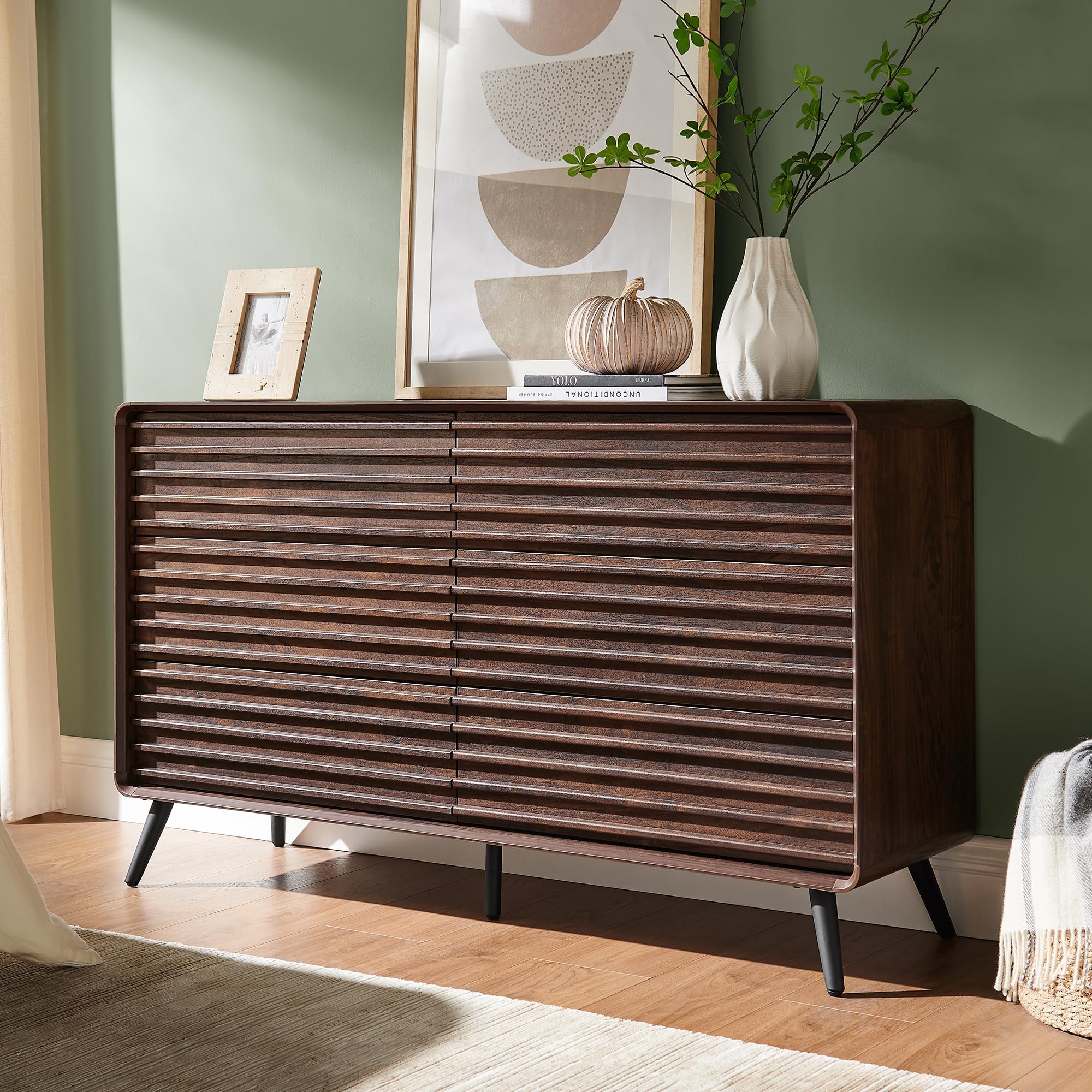 Amazon.com: Benjara BM285077 59 in. Acacia Wood 6 Spacious Drawers Hedy ...