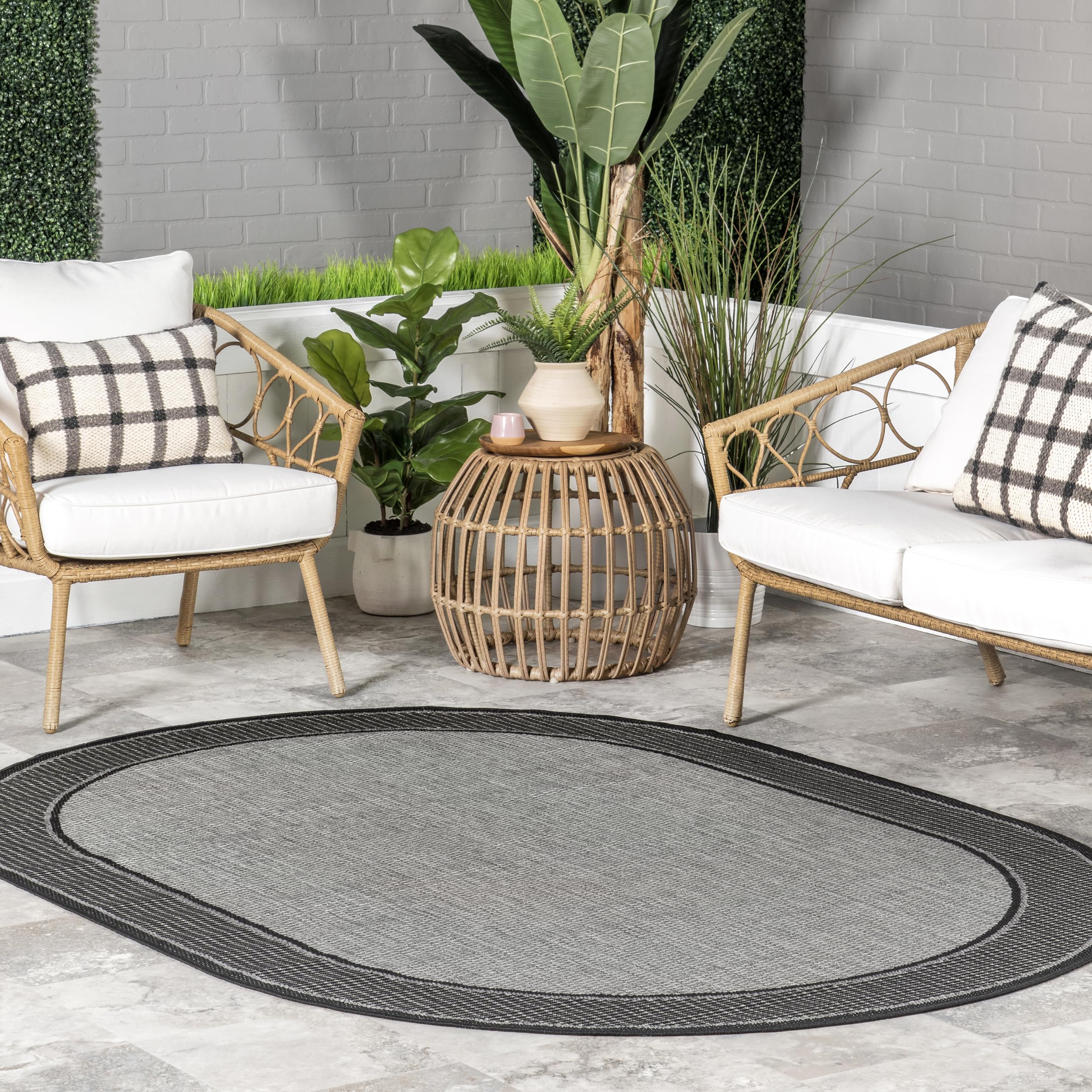 Snapklik.com : nuLOOM Gris Bordered Oval 5x8 Indoor/Outdoor Area Rug ...