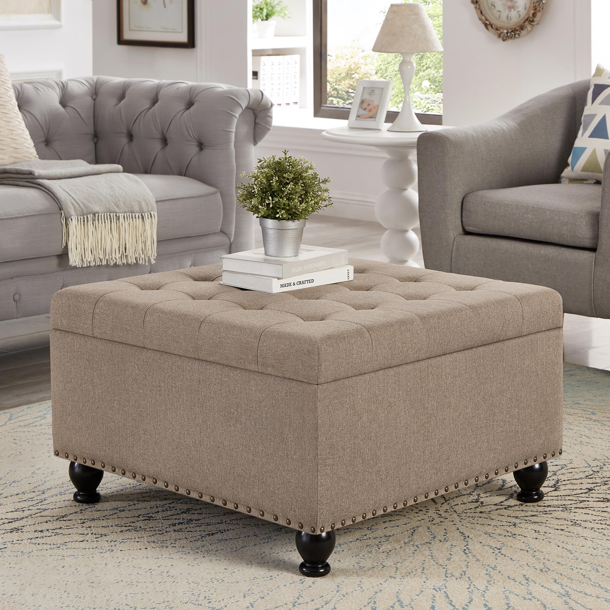 Amazon.com: Setawix Linen Oversized Storage Ottoman,Large Square ...
