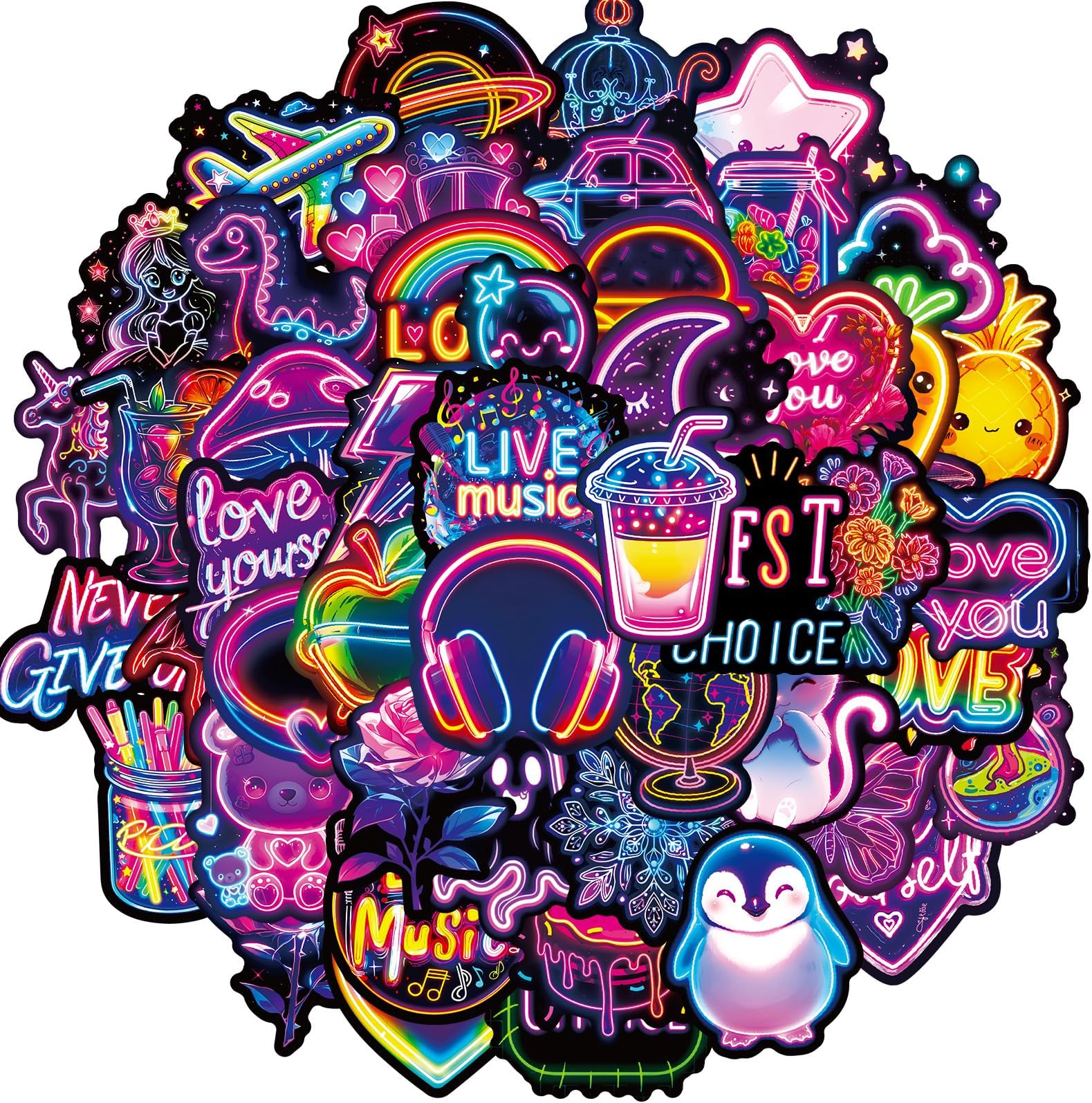Amazon.com: 100 Pcs Neon Stickers Pack, Cool Stickers for Kids Adults ...