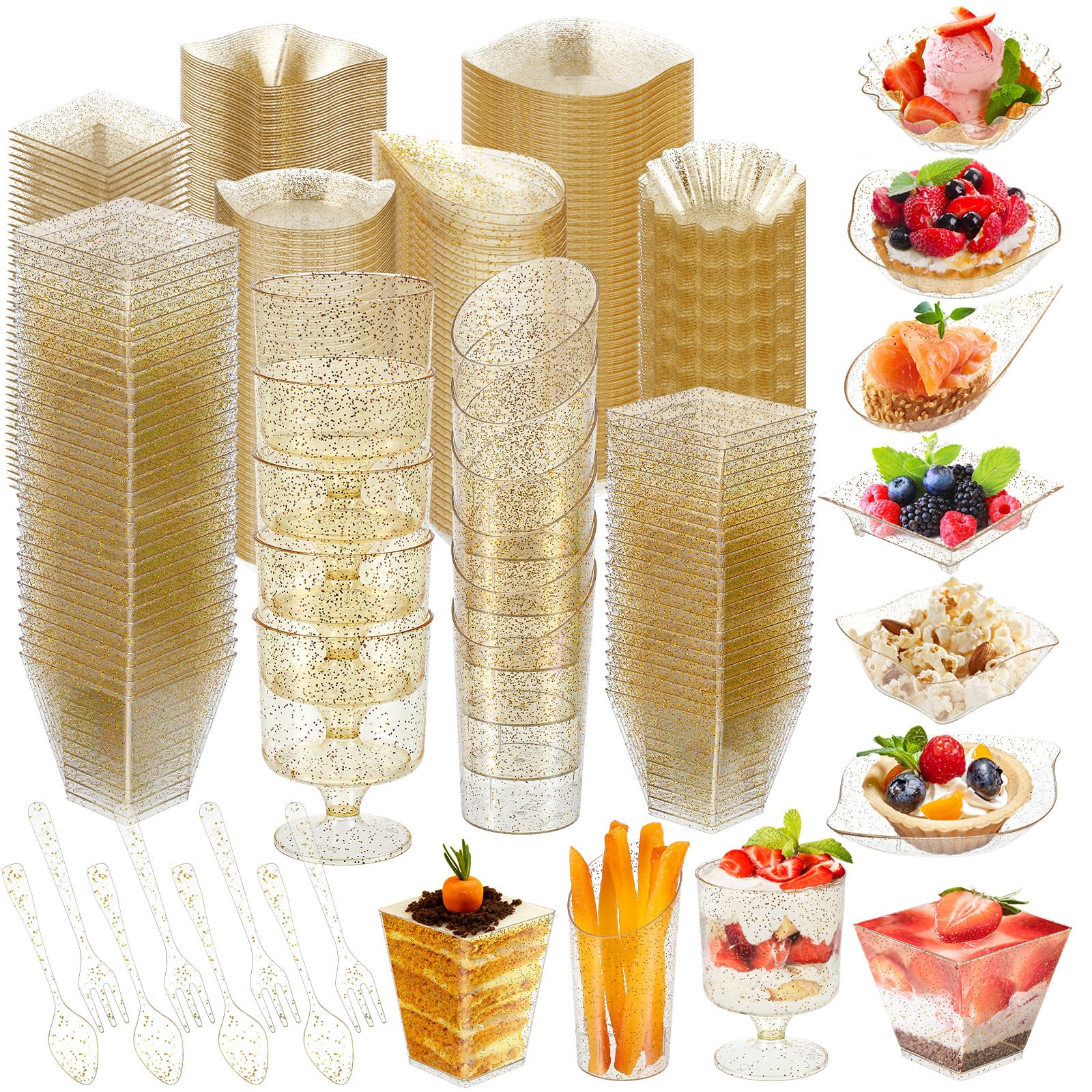 Amazon.com | Tessco 1600 Pcs Mini Dessert Cups with Spoons Forks 600 ...