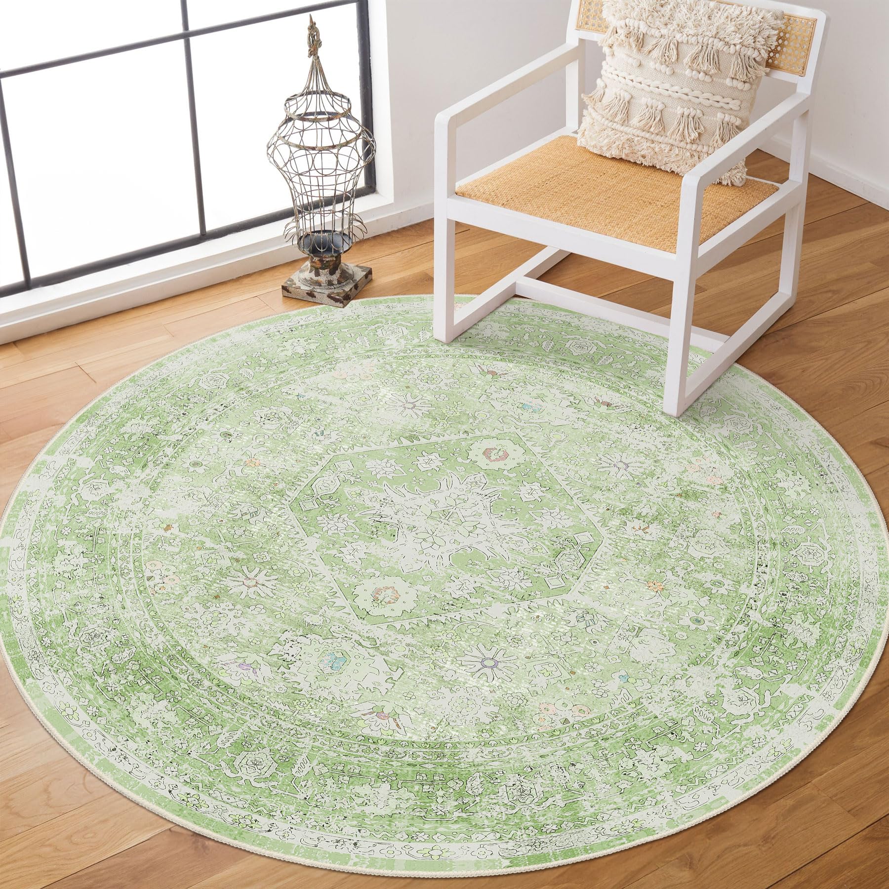 Amazon.com: MUJOO Circle Rug 4ft,Green Round Area Rug Washable,Boho ...