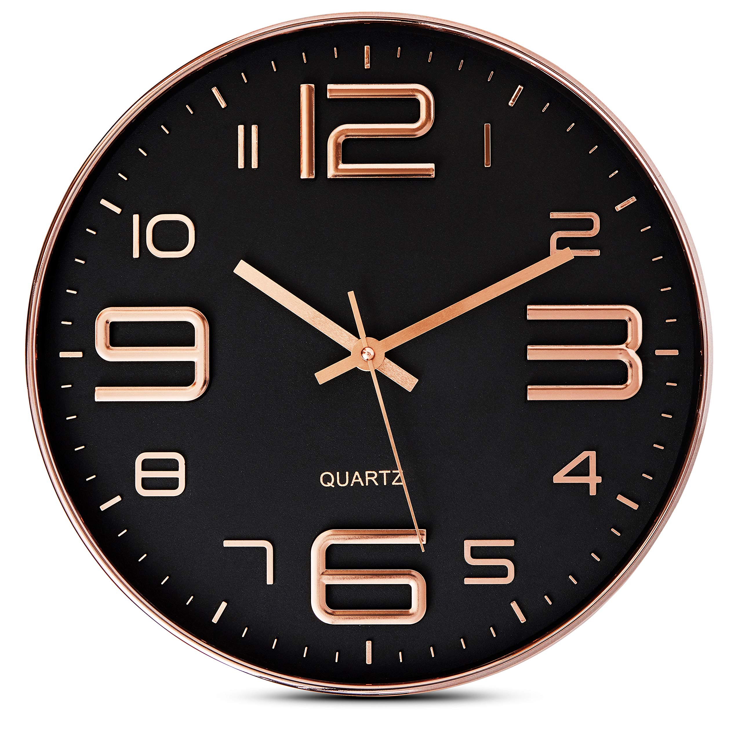 Amazon.com: Bernhard Products Black Wall Clock - 12 Inch Rose Gold ...