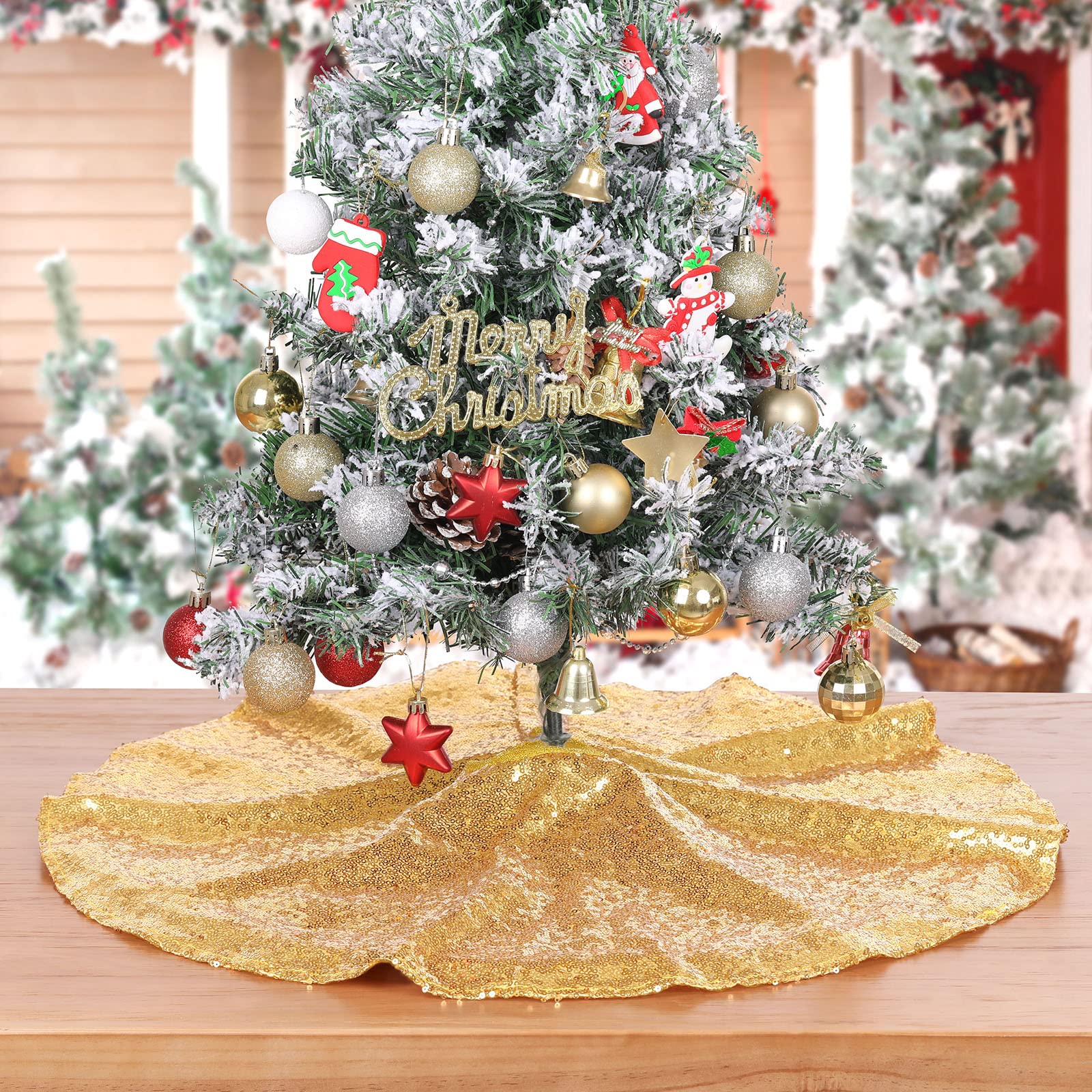 Snapklik.com : Gold Christmas Tree Skirt 24 Round Mini Tree Skirt ...