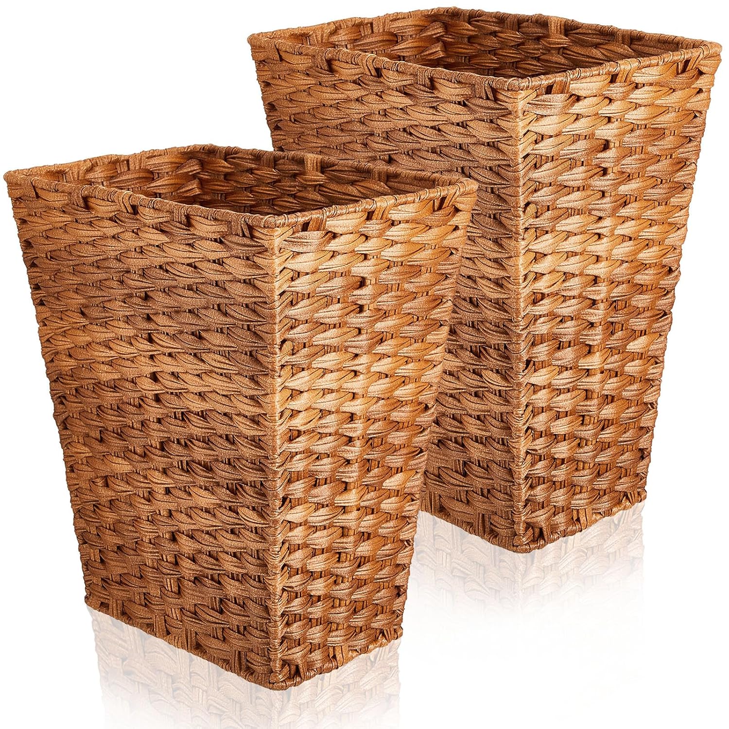 Amazon.com: Dandat 2 Pieces Small Woven Basket Trash Can Bathroom Waste ...