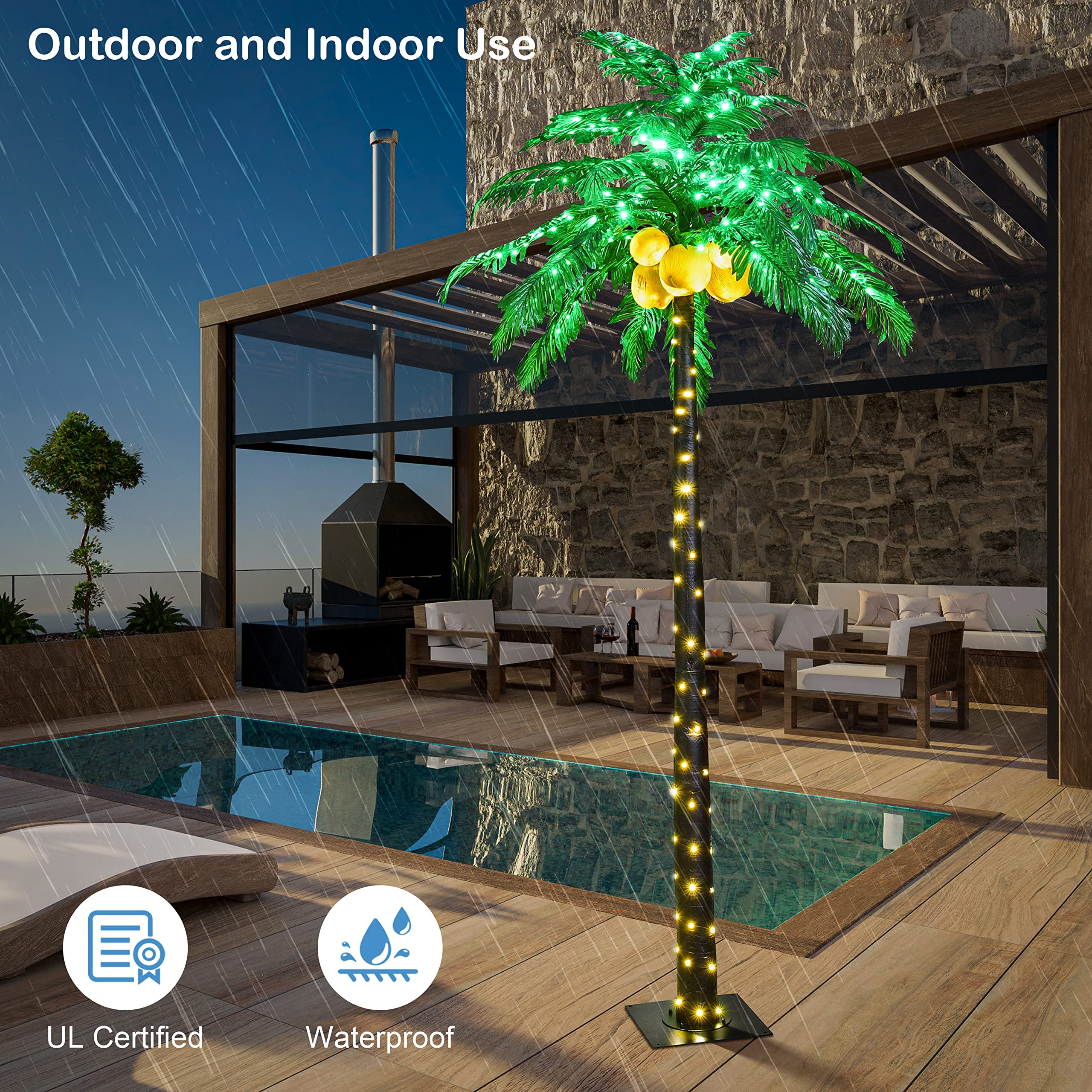Lighted Palm Tree With Coconuts Costway 225cm Artificial Lighted Palm