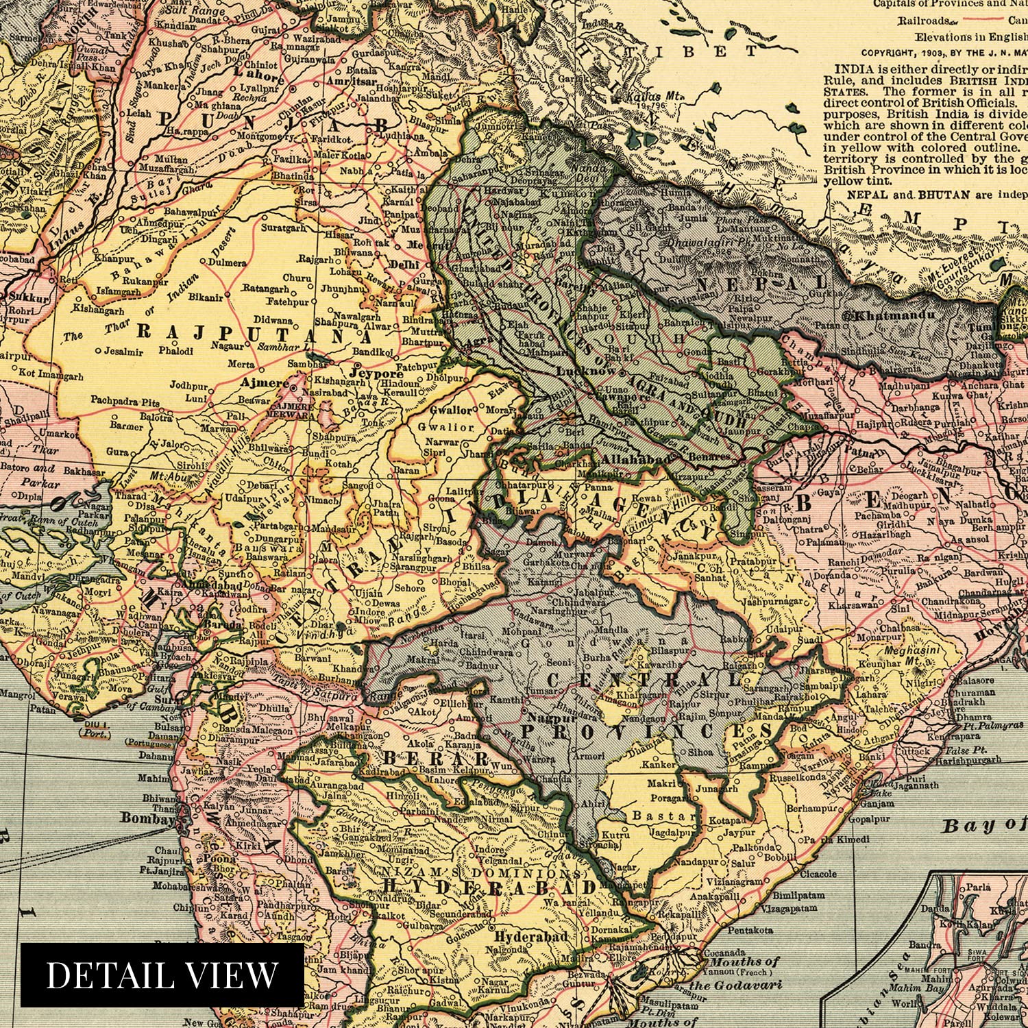 Buy HISTORIX Vintage 1903 India Map Poster - 18x24 Inch Vintage Map of ...