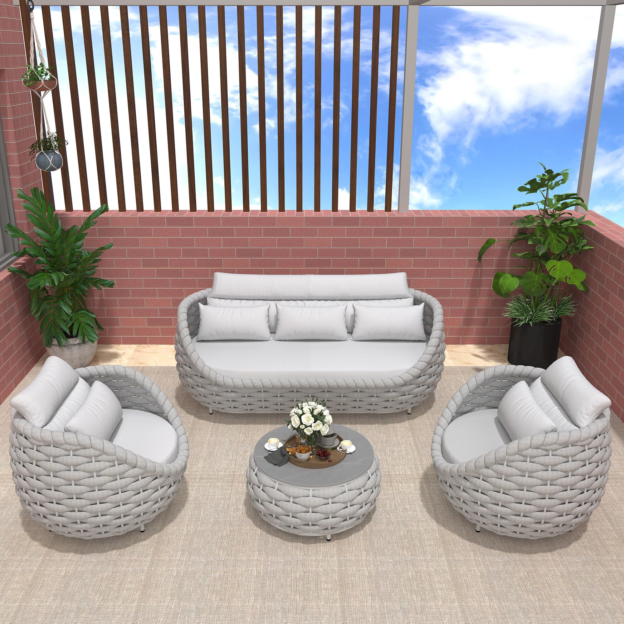 Amazon.com: Aluminum Modern Patio Set Three Seater Sofa Outdoor ...