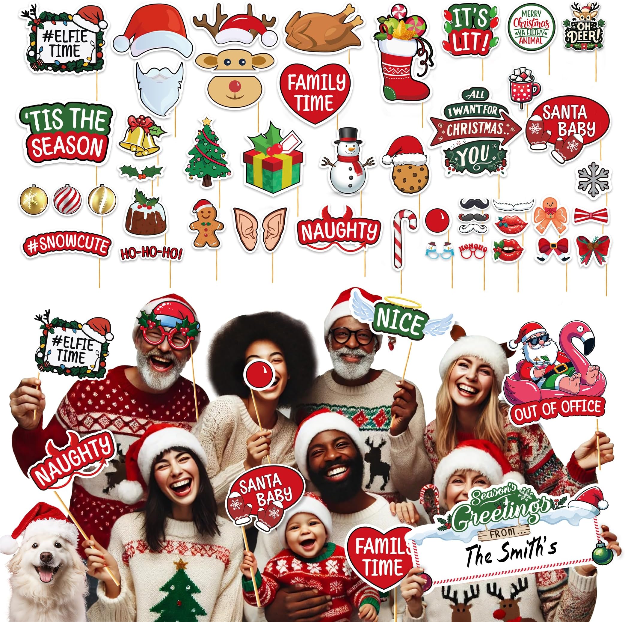 Amazon.com: Fully Assembled Christmas Photo Booth Props - Set of 32 ...