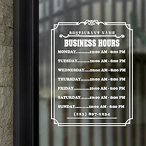 Amazon.com : Customizable Restaurant Hours Decal - Personalized ...