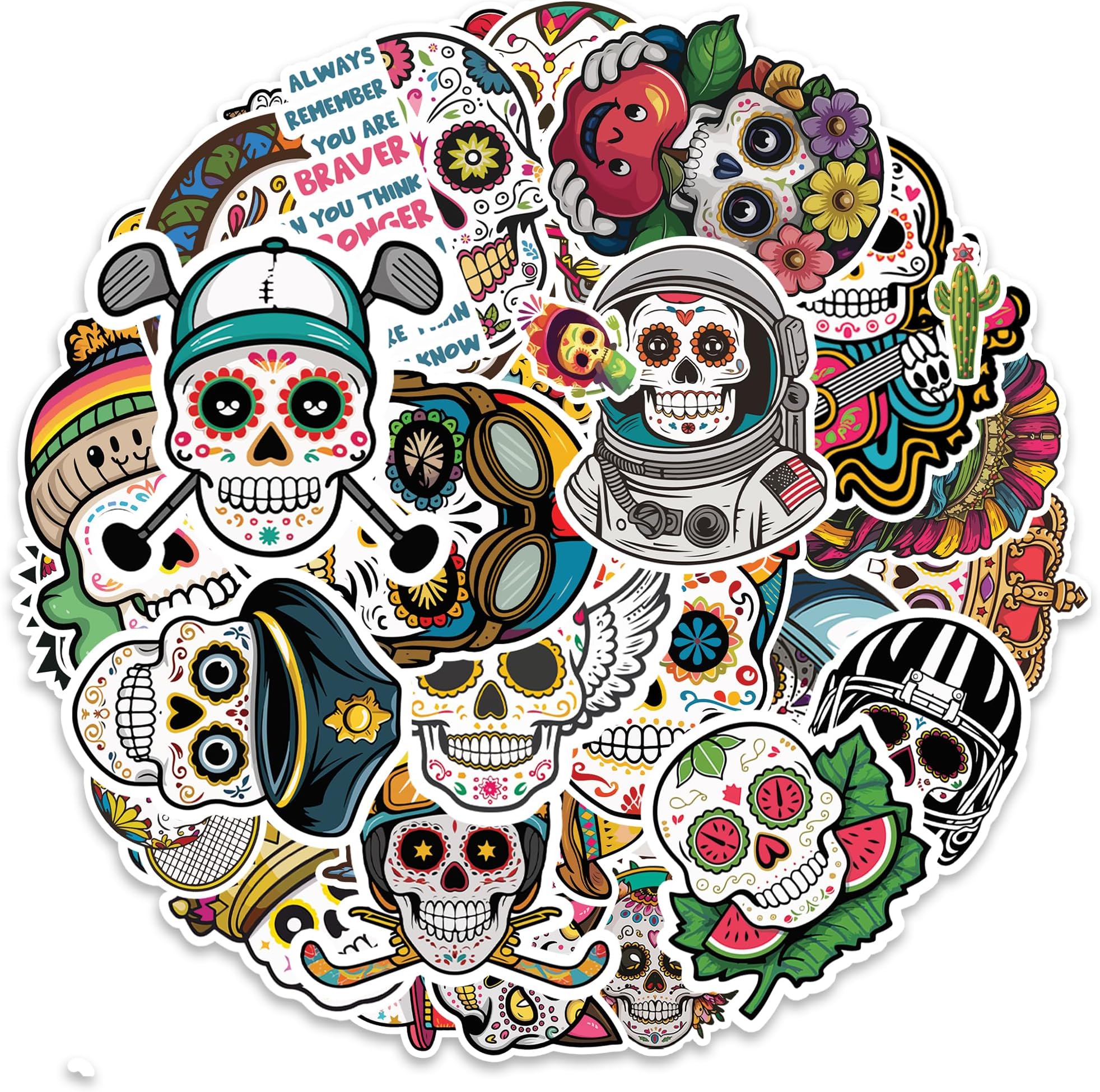 Amazon.com: 120 Pieces Skull Stickers Halloween Sugar Skull Decals Dia ...