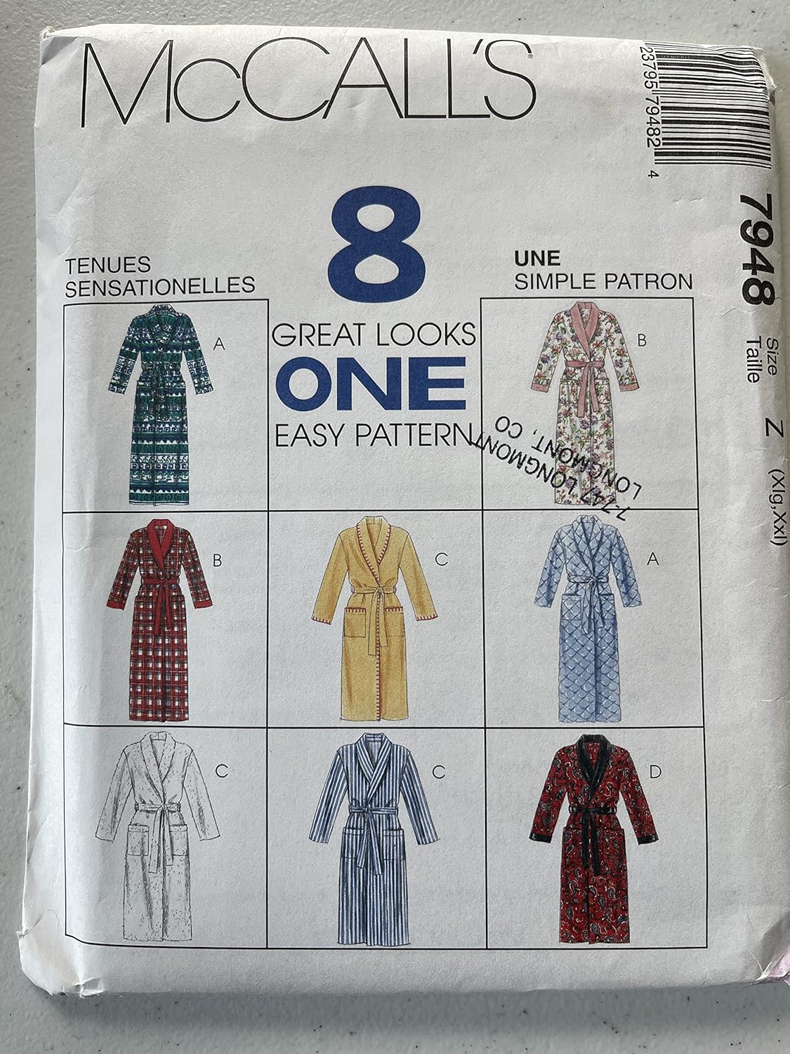 Amazon.com: McCall's 7948 Misses' and Men's Robe in Two Lengths Sewing ...