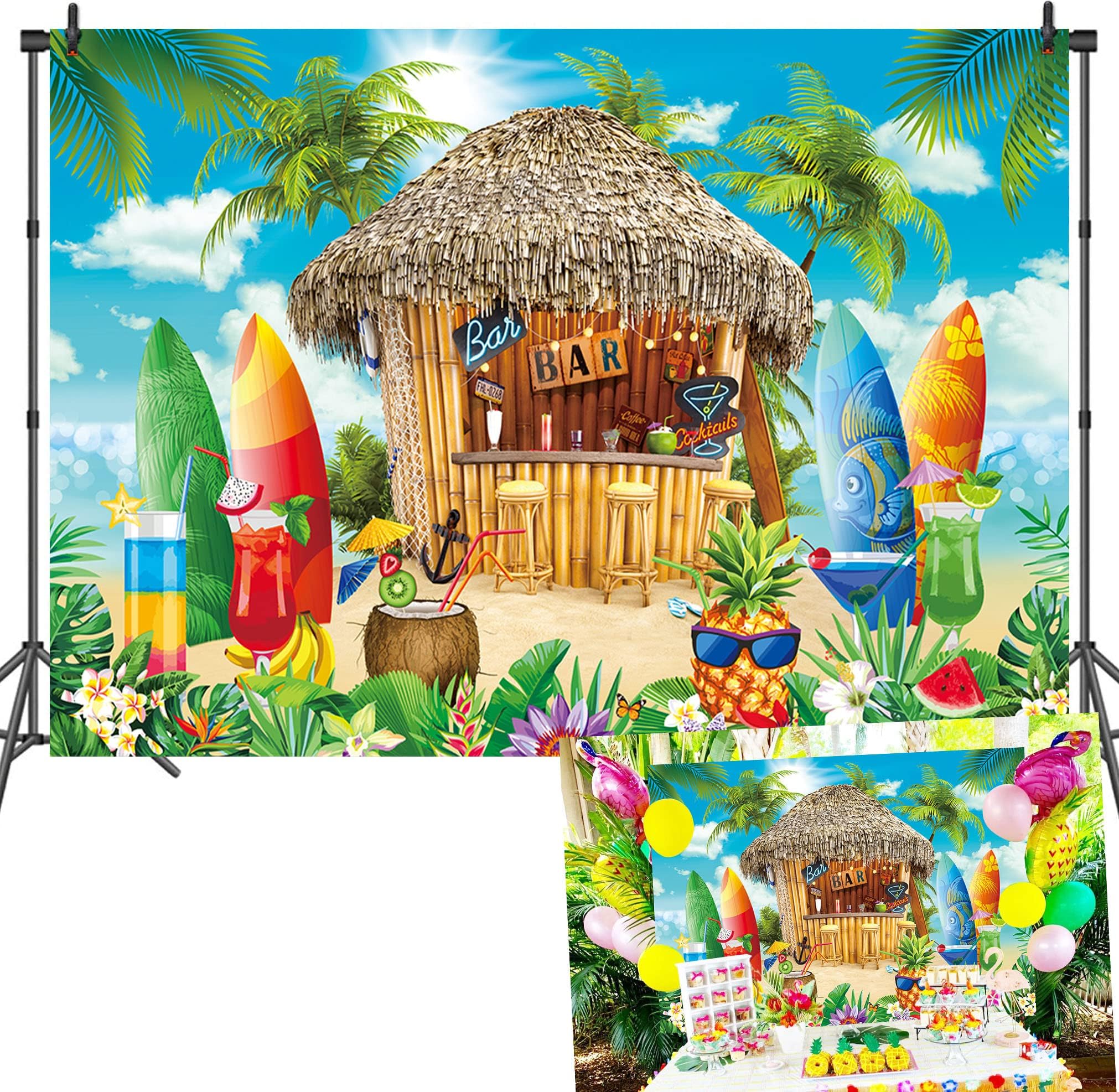 Amazon.com : Msocio 7x5ft Polyester Summer Tiki Bar Backdrop Hawaii ...