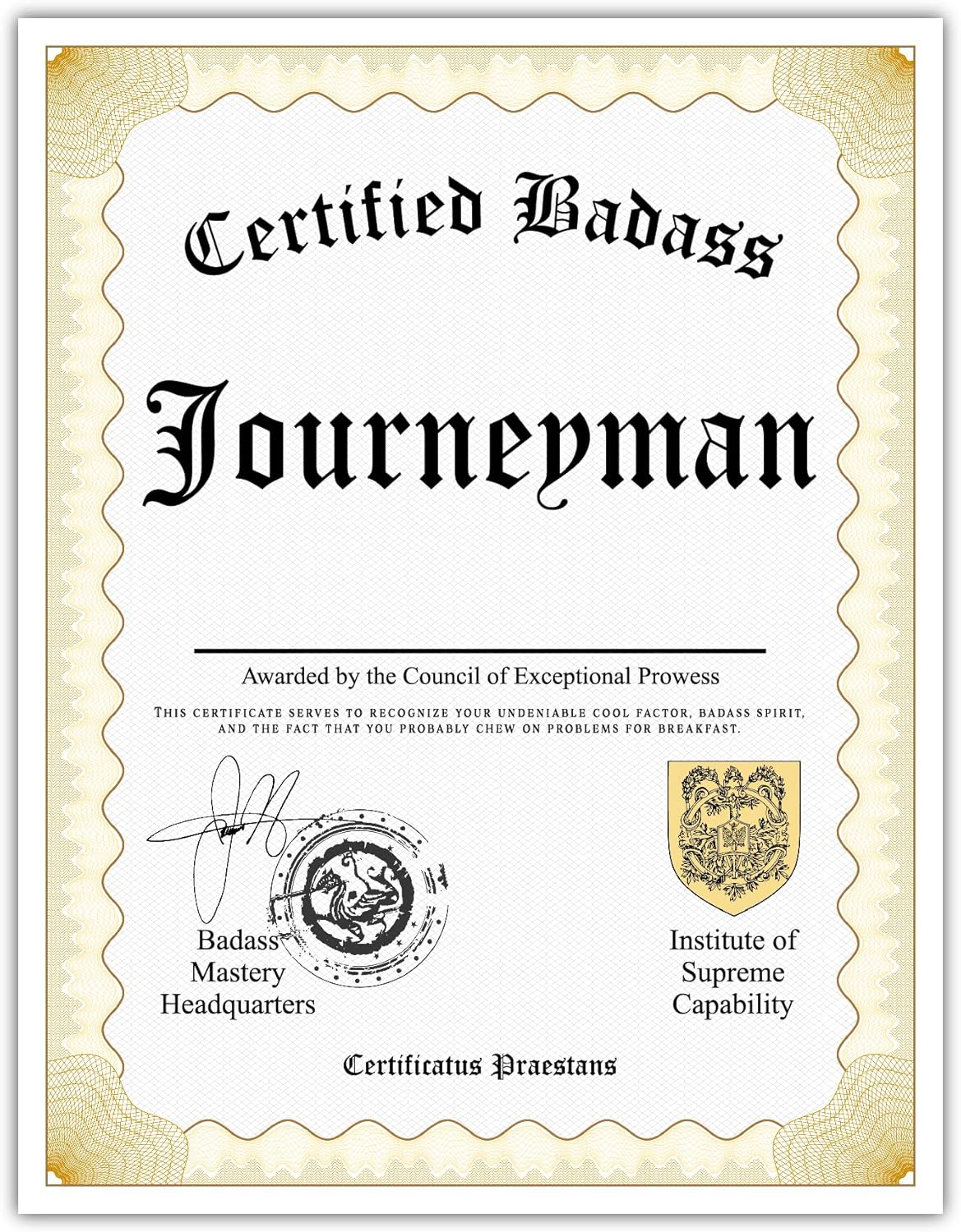 Amazon.com : Certified Badass Journeyman Diploma| Funny Personalized ...