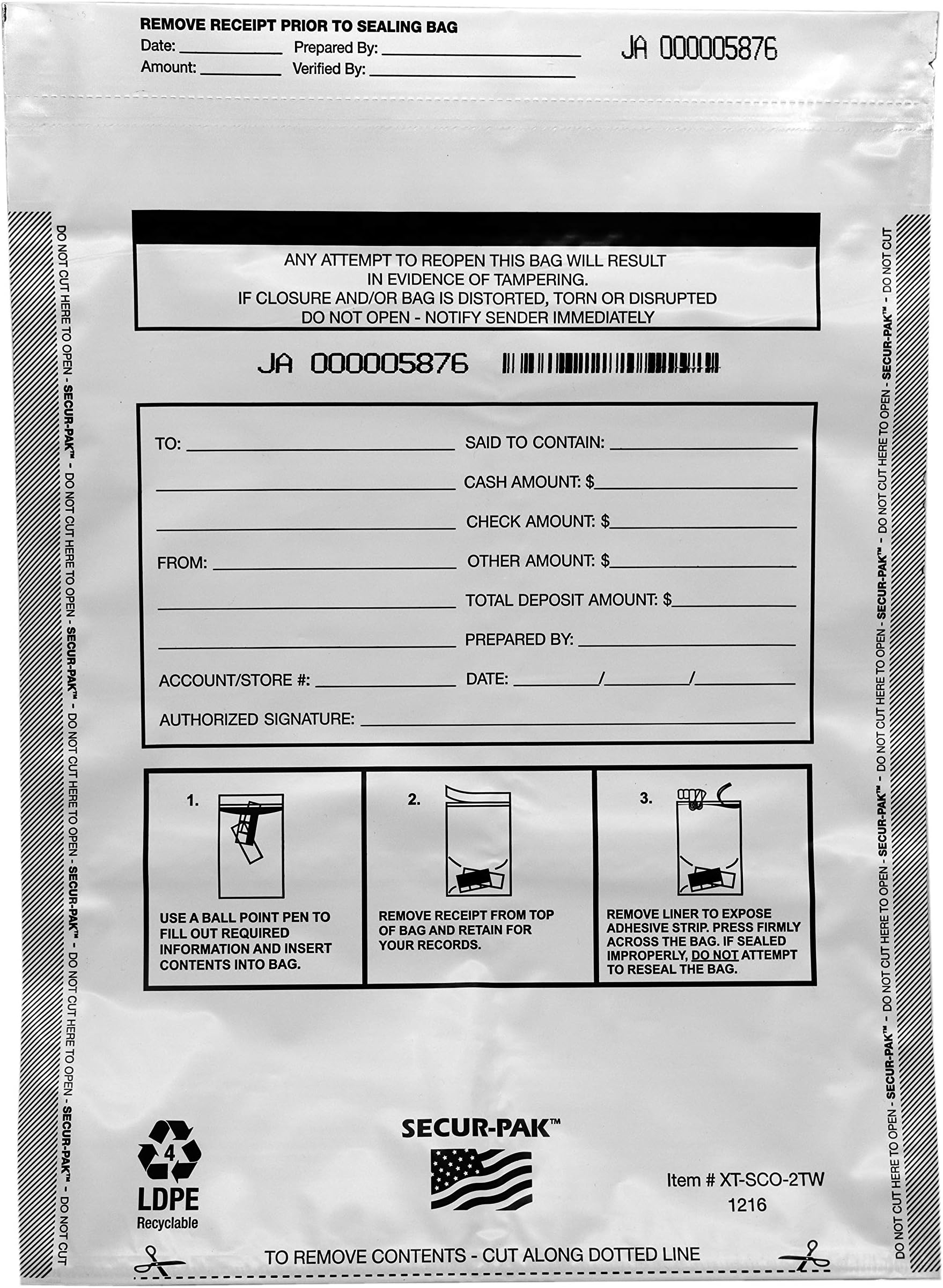 Amazon.com: Secur-Pak Deposit Bags - Pack of 100 - Bill Capacity, 6,000 ...