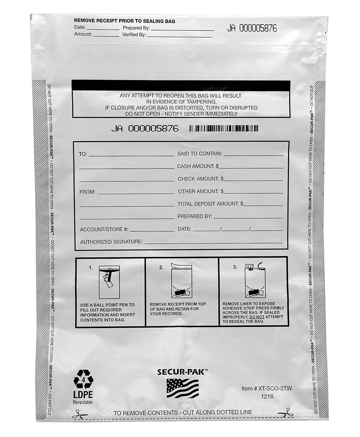 Secur-Pak Deposit Bags with Pocket - Pack of 100 - Premium, Level 4 ...