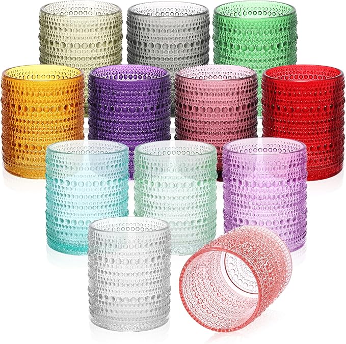 Amazon.com | Norme 12 Pcs Colored Vintage Drinking Glasses Hobnail ...