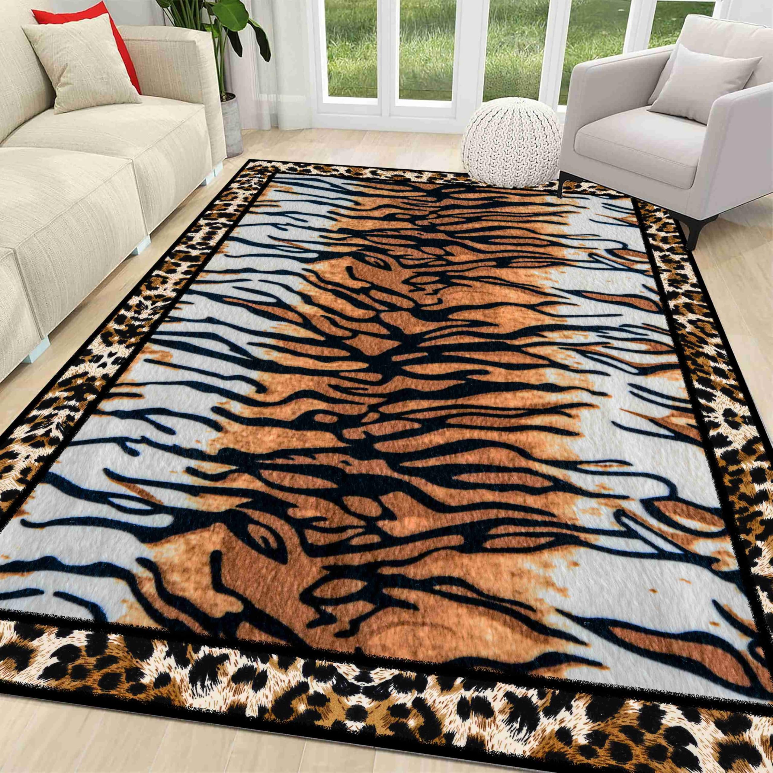 Amazon.com: Tiger Print Area Rug, 3x5ft, Leopard Border Print Rugs Mat ...