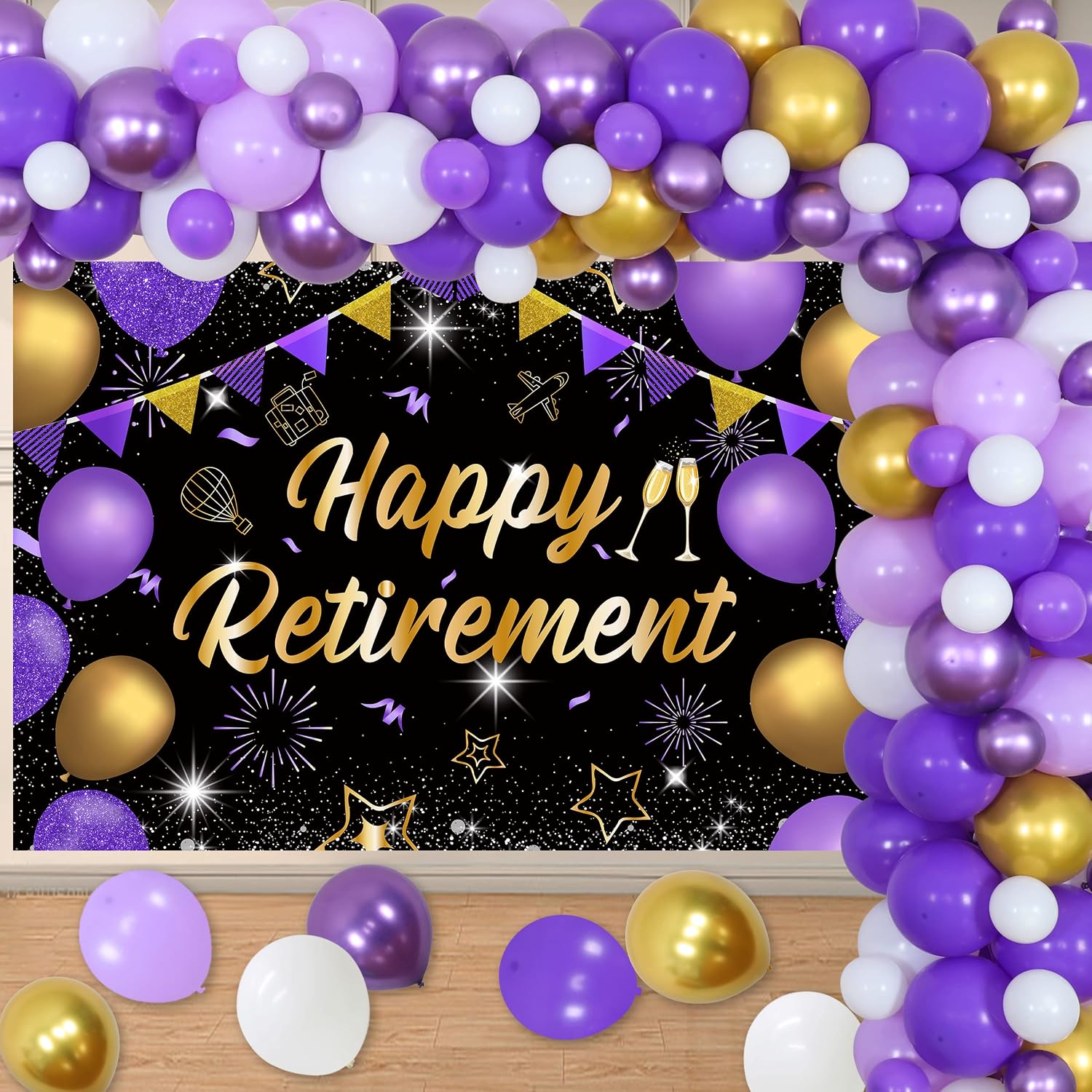 Amazon.com: Retirement Party Decorations for Women, Purple Gold Happy ...