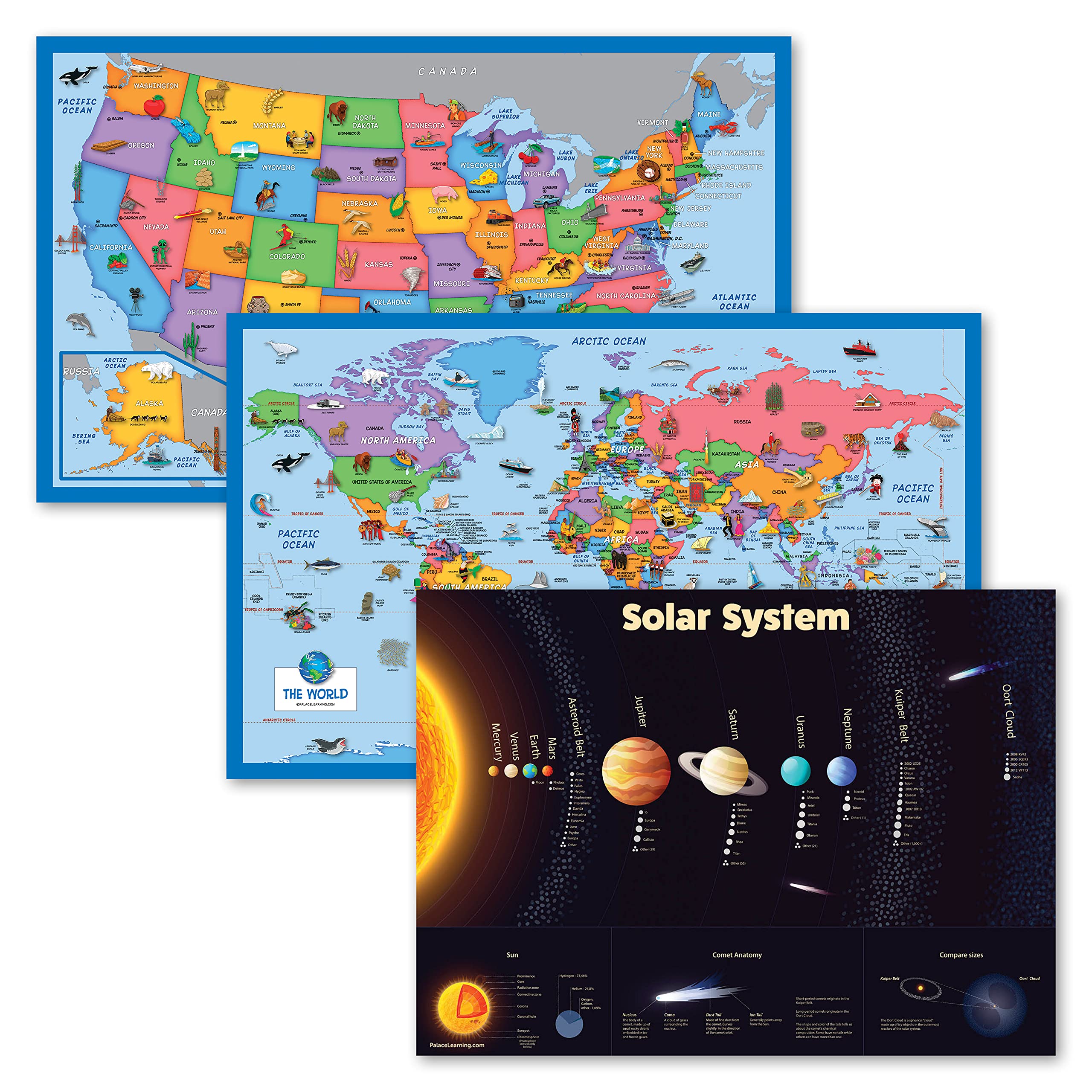 3 Pack Illustrated World Map And Usa Map For Kids | Desertcart Seychelles