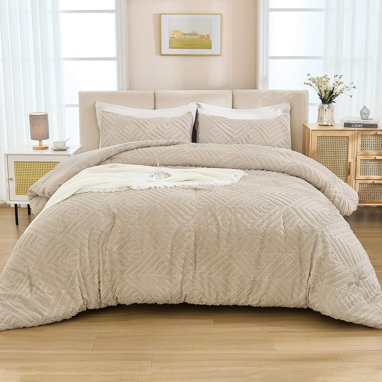 Amazon.com: Andency Khaki King Size Comforter Set, 3 Pieces Boho Soft ...