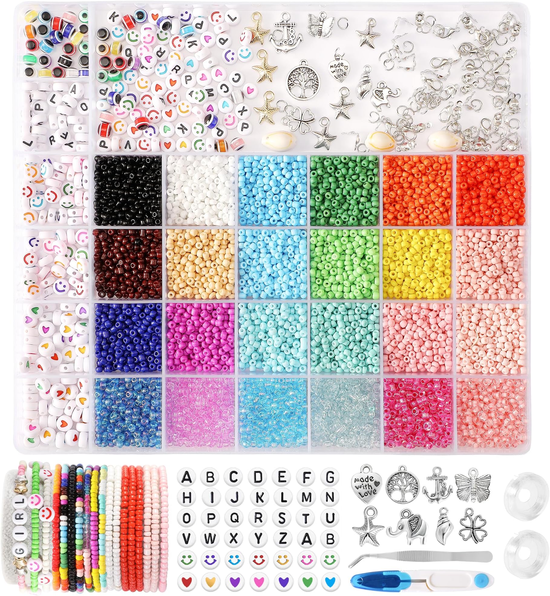 Amazon.com: FEHCBIO 24 Color 3mm Beads Bracelet Making Set,DIY Beading ...