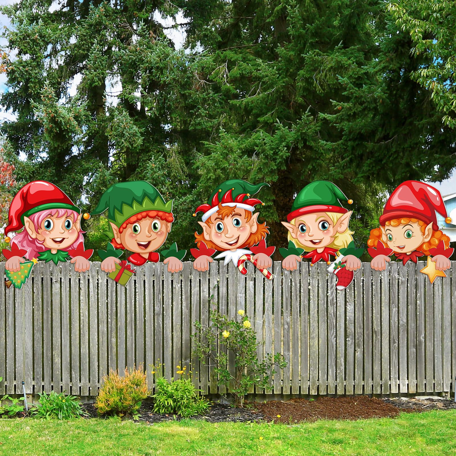 Amazon.com : Barydat 5 Pcs Christmas Fence Peeker Decoration Peeking ...
