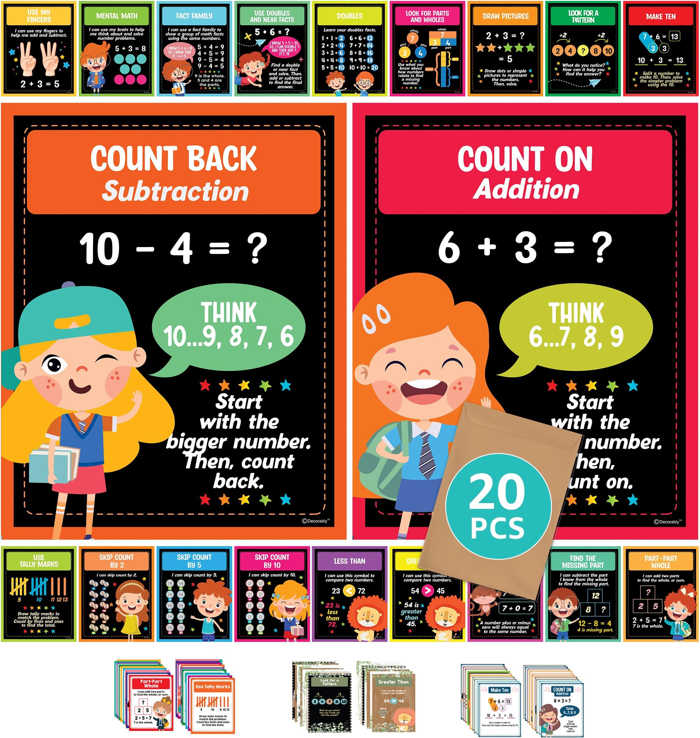 Amazon.com: Decorably 20 Boho Rainbow Math Posters for Elementary ...