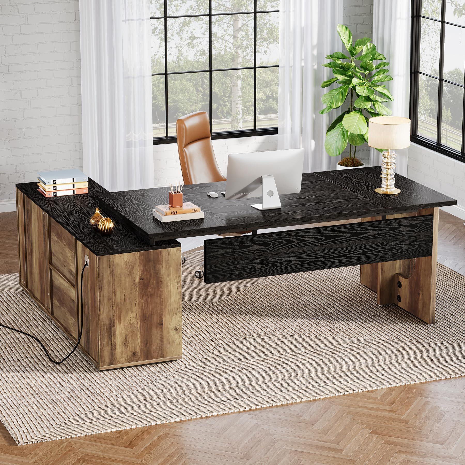 Amazon.com: WESOME 70.87IN Adjustable Heigh L Shaped Executive Desk w ...