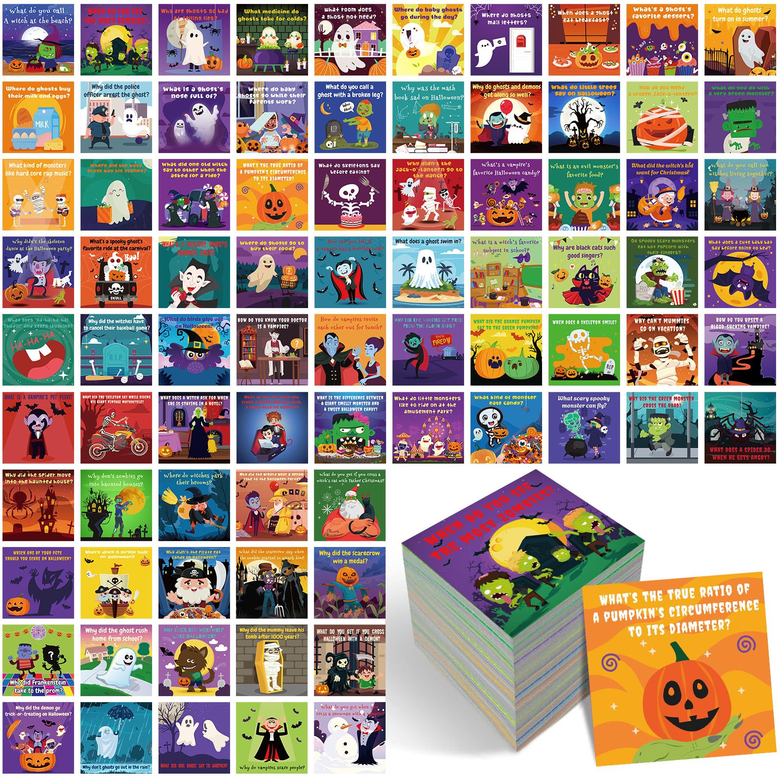 Amazon.com: TecUnite 80 Pcs Halloween Joke Cards Halloween Riddles ...