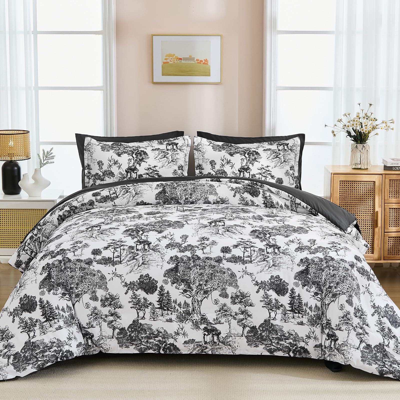 Amazon.com: DJY Black Comforter Set King, 7 Pieces Black and White ...