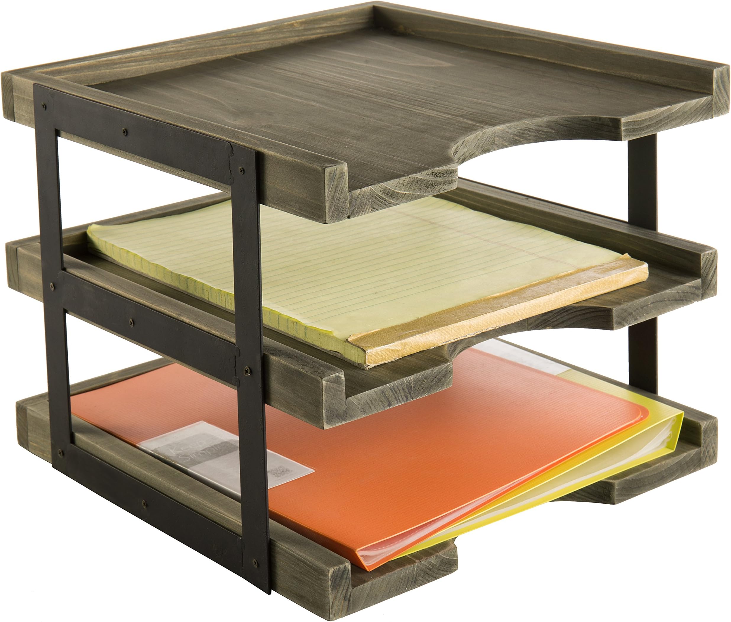 Amazon.com: MyGift 3 Tier Rustic Brown Wood Office Desk Paper Tray with ...